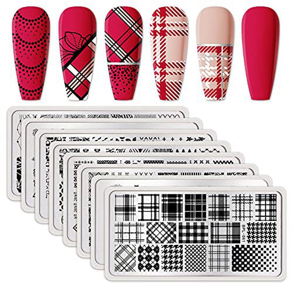 Stamping Plates Set Nail Art Stamping Plates Plaid Flowers Leaves Lace ...