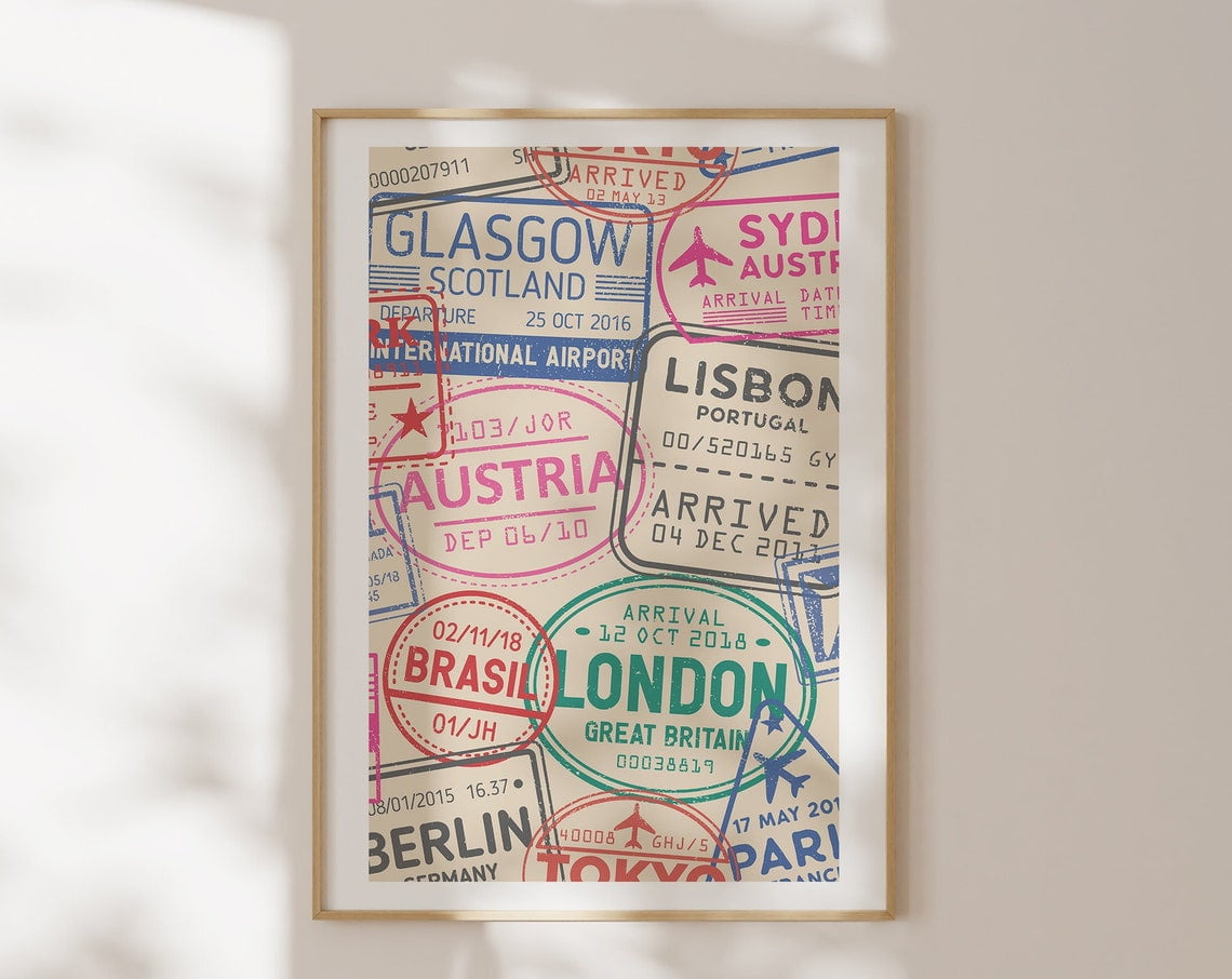 Stamps Poster, Travel Print, Passport Stamps Poster, , Apartment Decor ...