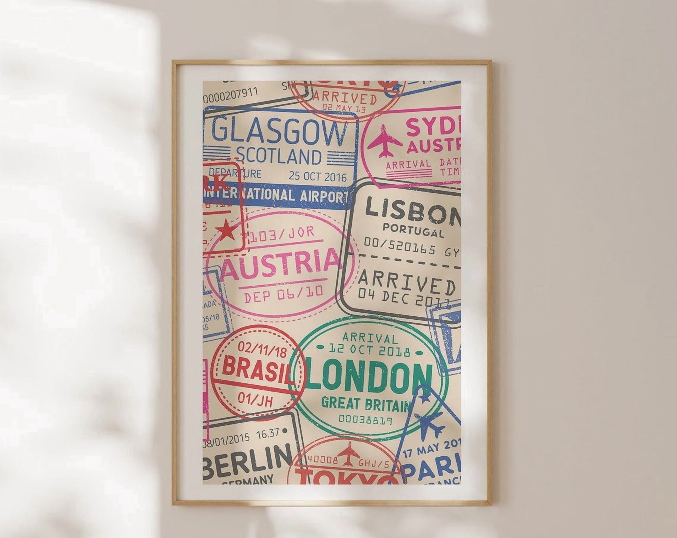 Stamps Poster Travel Print Passport Stamps Poster Apartment Decor ...