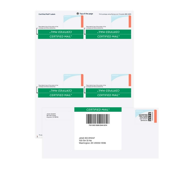 Stamps.com Certified Mail Printable Labels, 25 Sheets, Laser Printer ...