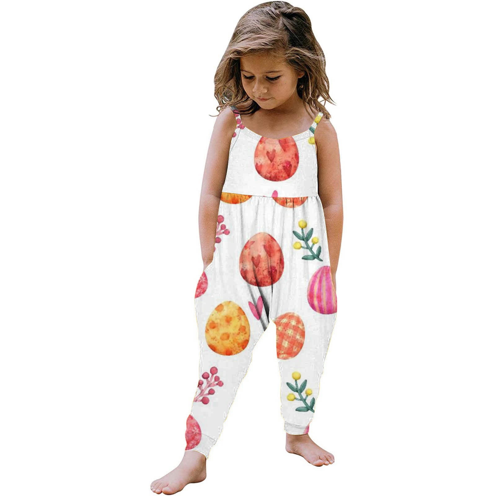 Stamzod 1-6y Toddler Girls Kids Jumpsuit clearance One Piece cartoons Easter eggs print Playsuit ...