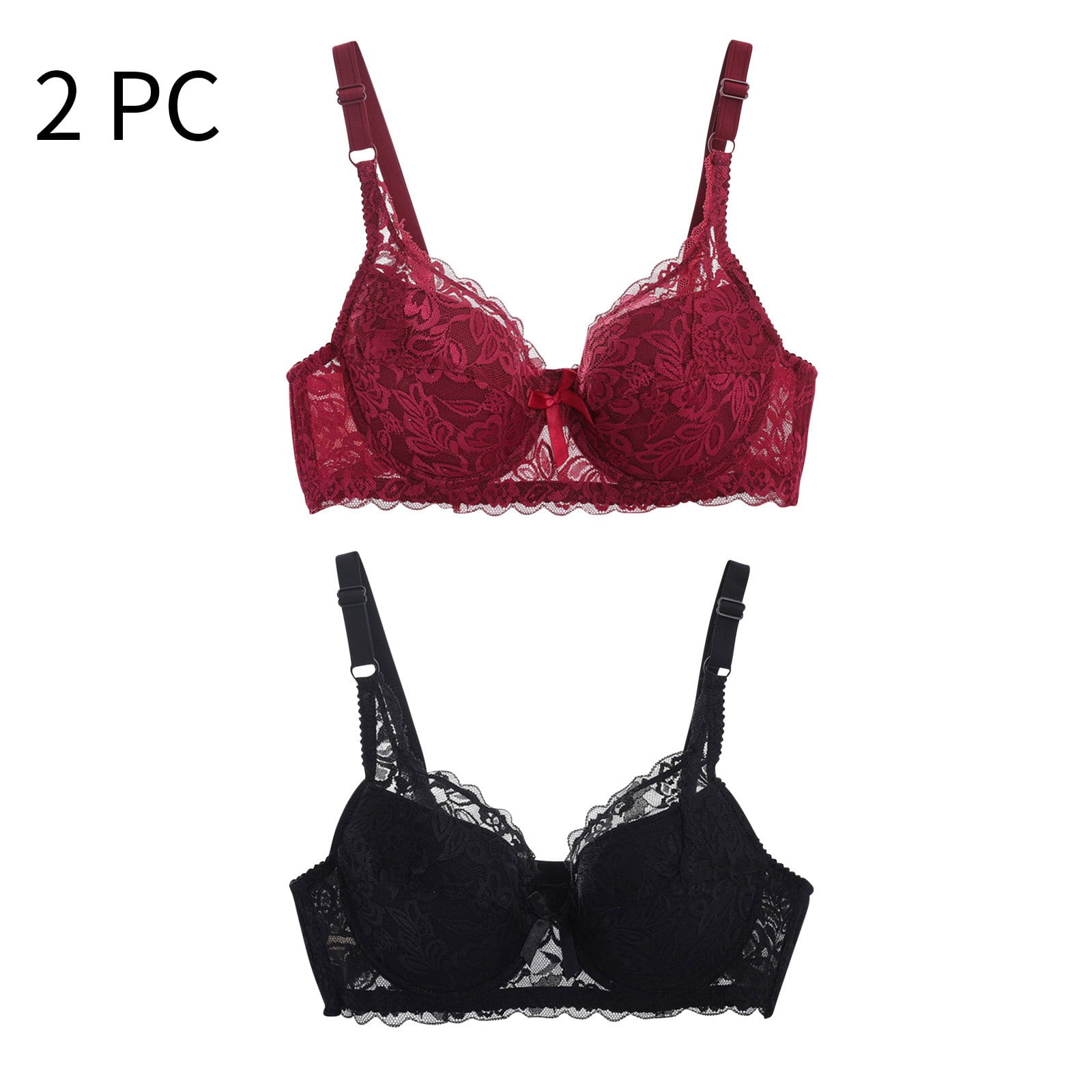 Stamzod 2 Pack Womens Bras Hollow Out Unlined Lace Bras No Underwire ...