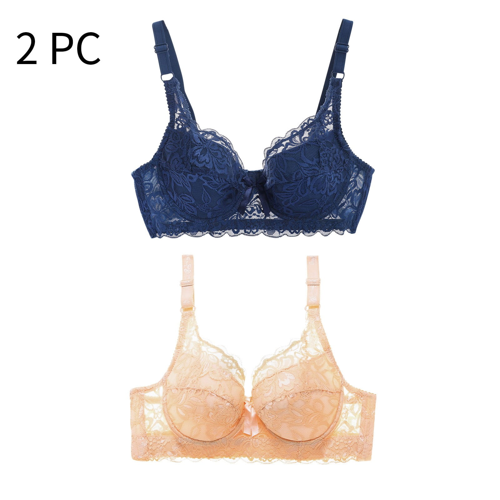 Stamzod 2 Pack Womens Bras Hollow Out Unlined Lace Bras No Underwire ...