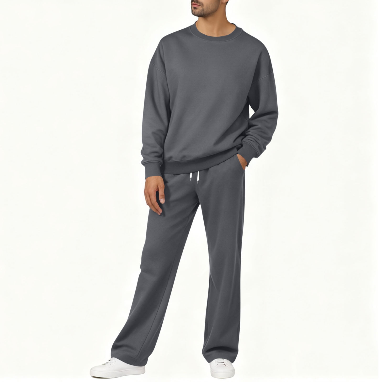 Stamzod 2 Piece Sweat Suits Men Pullover Crewneck Sweatshirt Straight ...