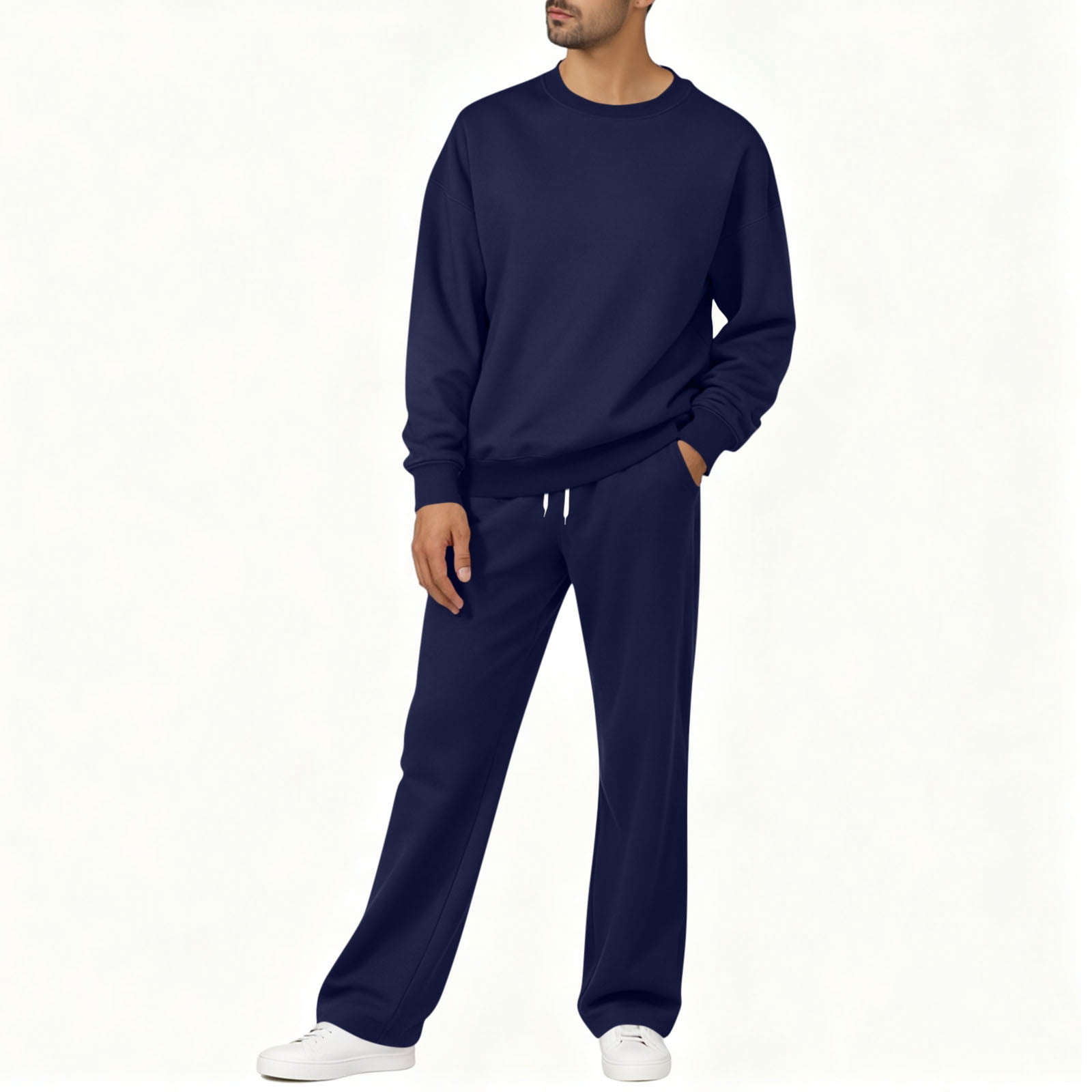 Stamzod 2 Piece Sweat Suits Men Pullover Crewneck Sweatshirt Straight ...