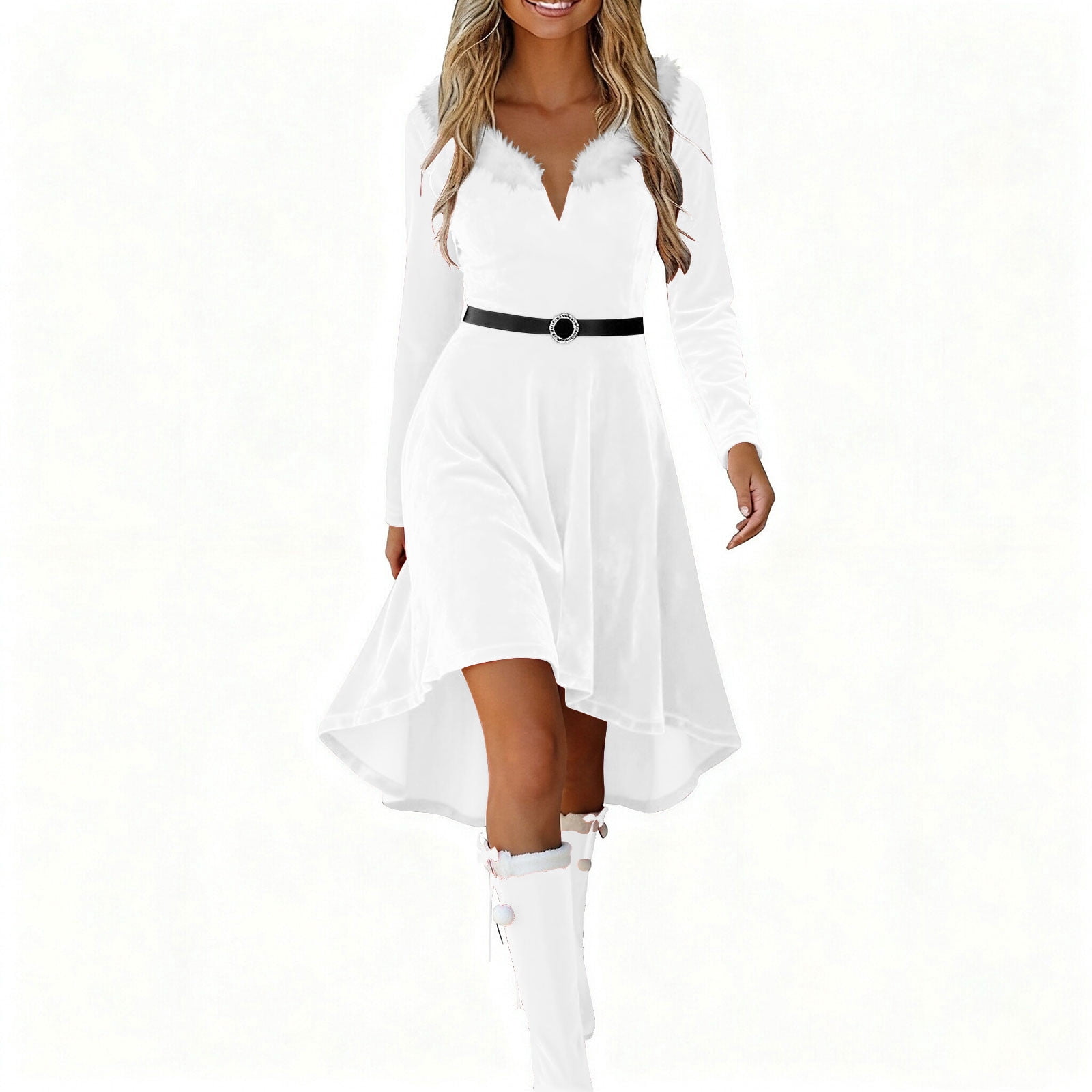Stamzod 2025 Xmas Party Dresses for Women Long Sleeve Velvet Christmas ...