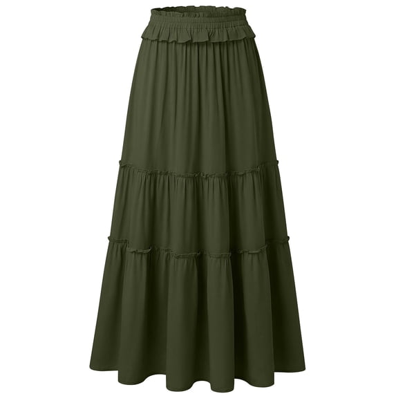 Stamzod 2026 Spring Summer Elastic Waisted Ruffle Long Skirt Flowy ...