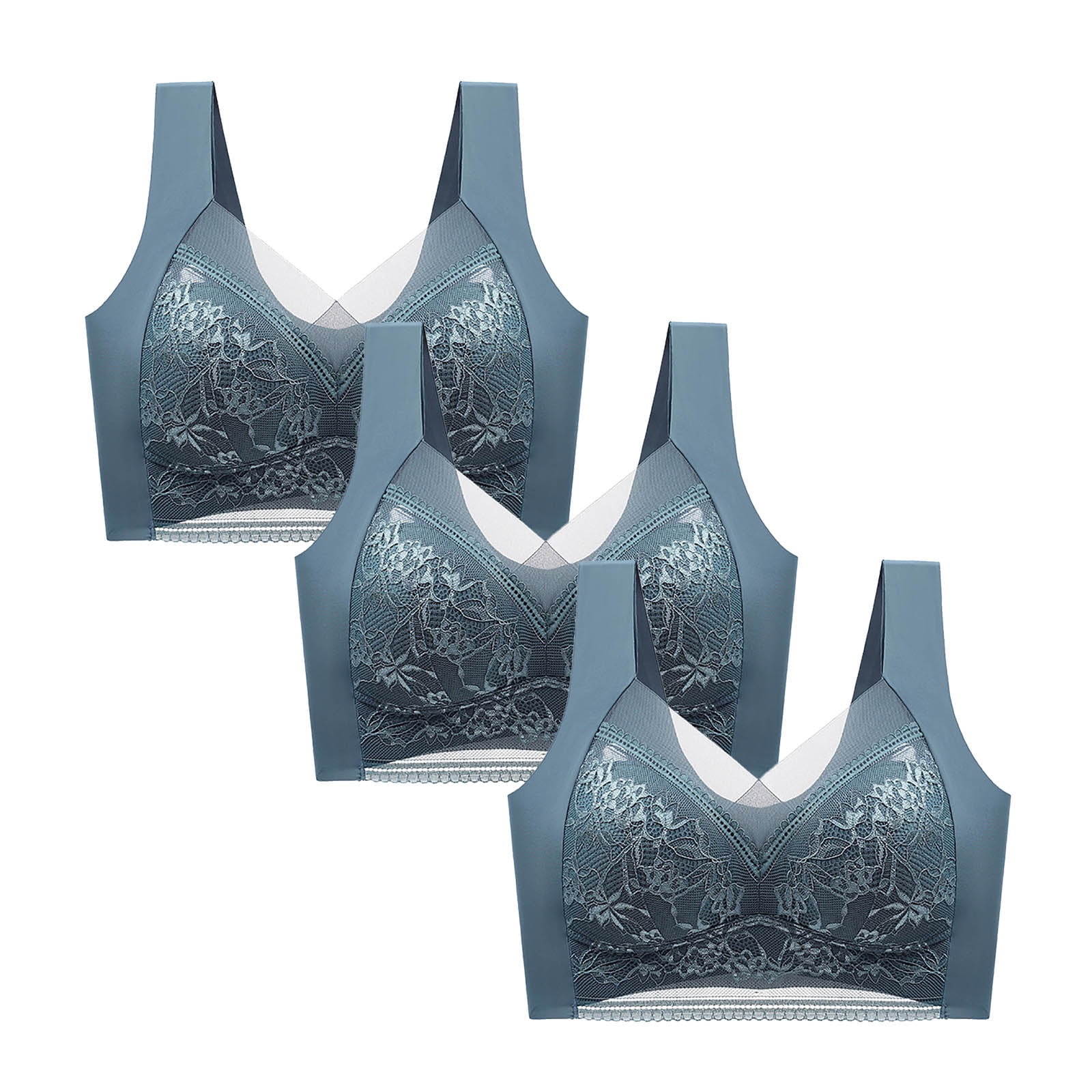 Stamzod 3 Pack Womens Bras Plus Size Wireless Comfort Lace Breathable ...
