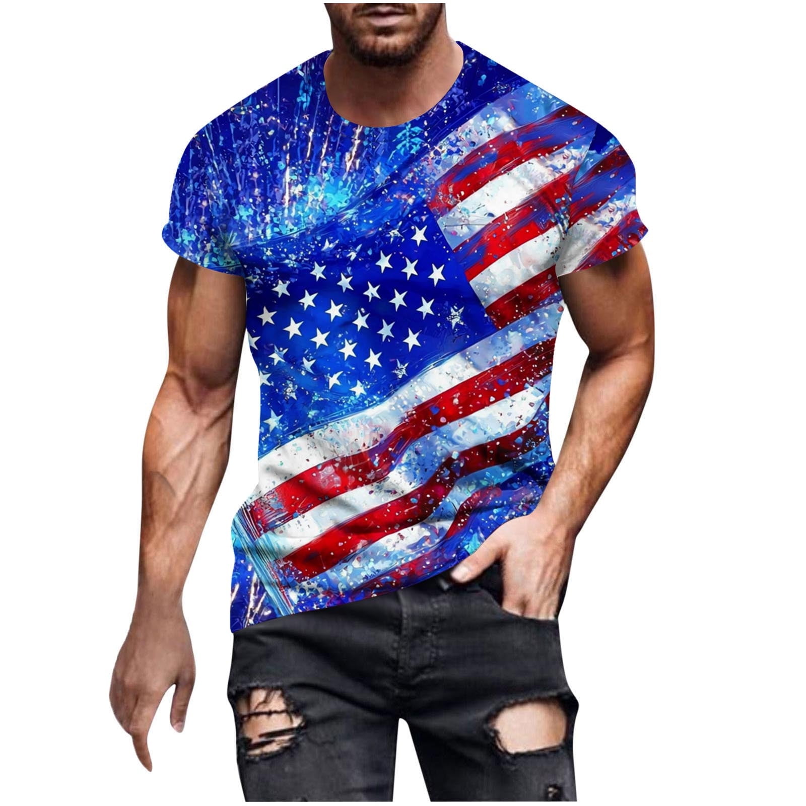 Stamzod American Flag Graphic Tee for Men Summer Patriotic Red White ...