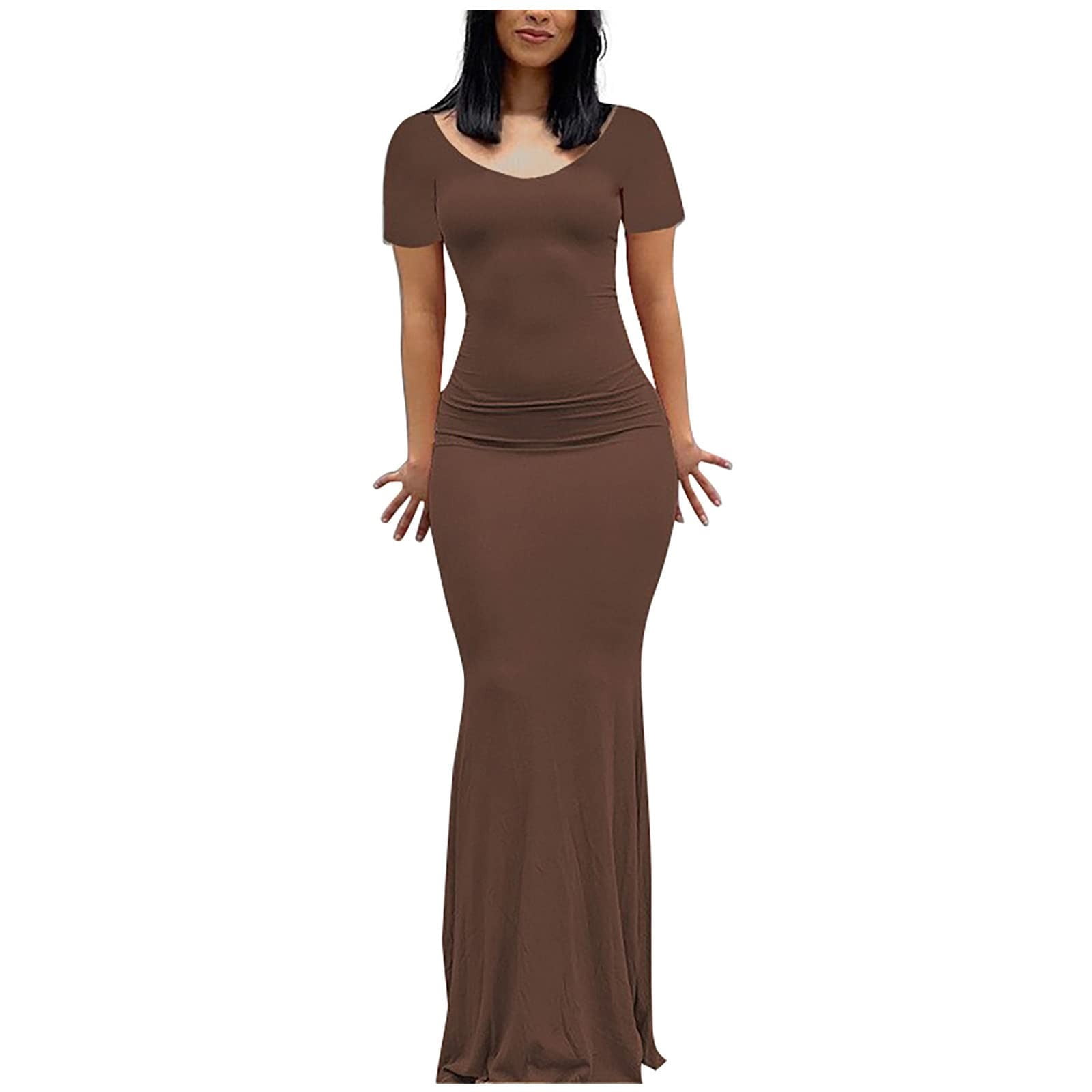 Stamzod Bodycon Dresses For Women Summer Casual Round Neck Short Sleeve ...