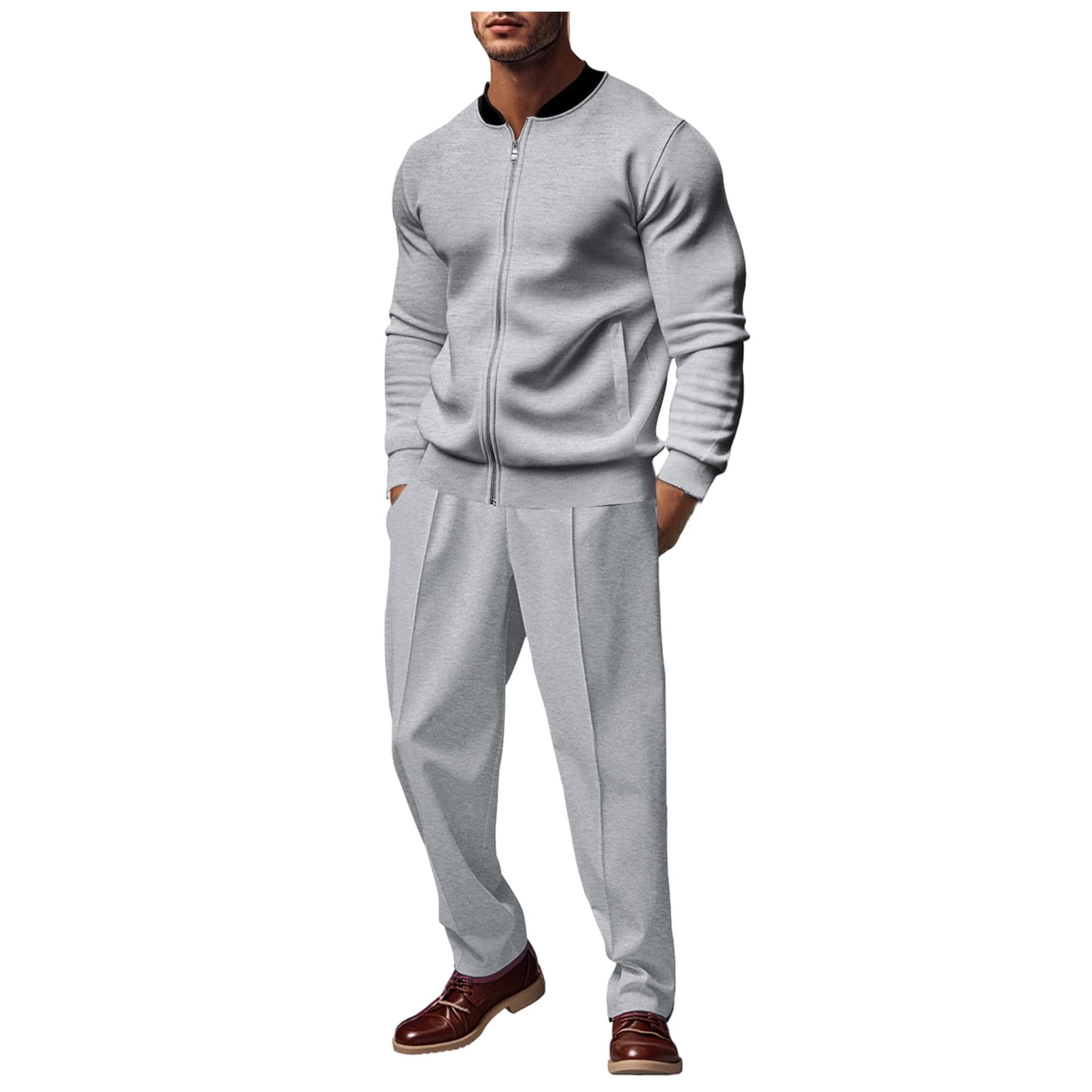 Stamzod Business Casual Sweat Suits Men Outfits Solid Color Long Sleeve ...