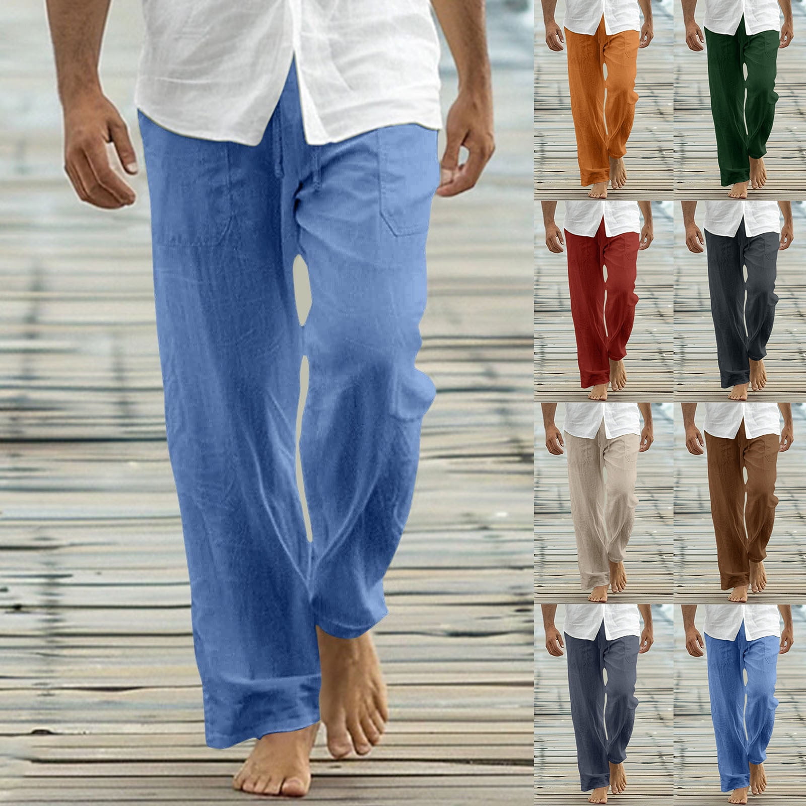 Stamzod Casual Sweatpants for Men Solid Color Elastic Waist Beach ...