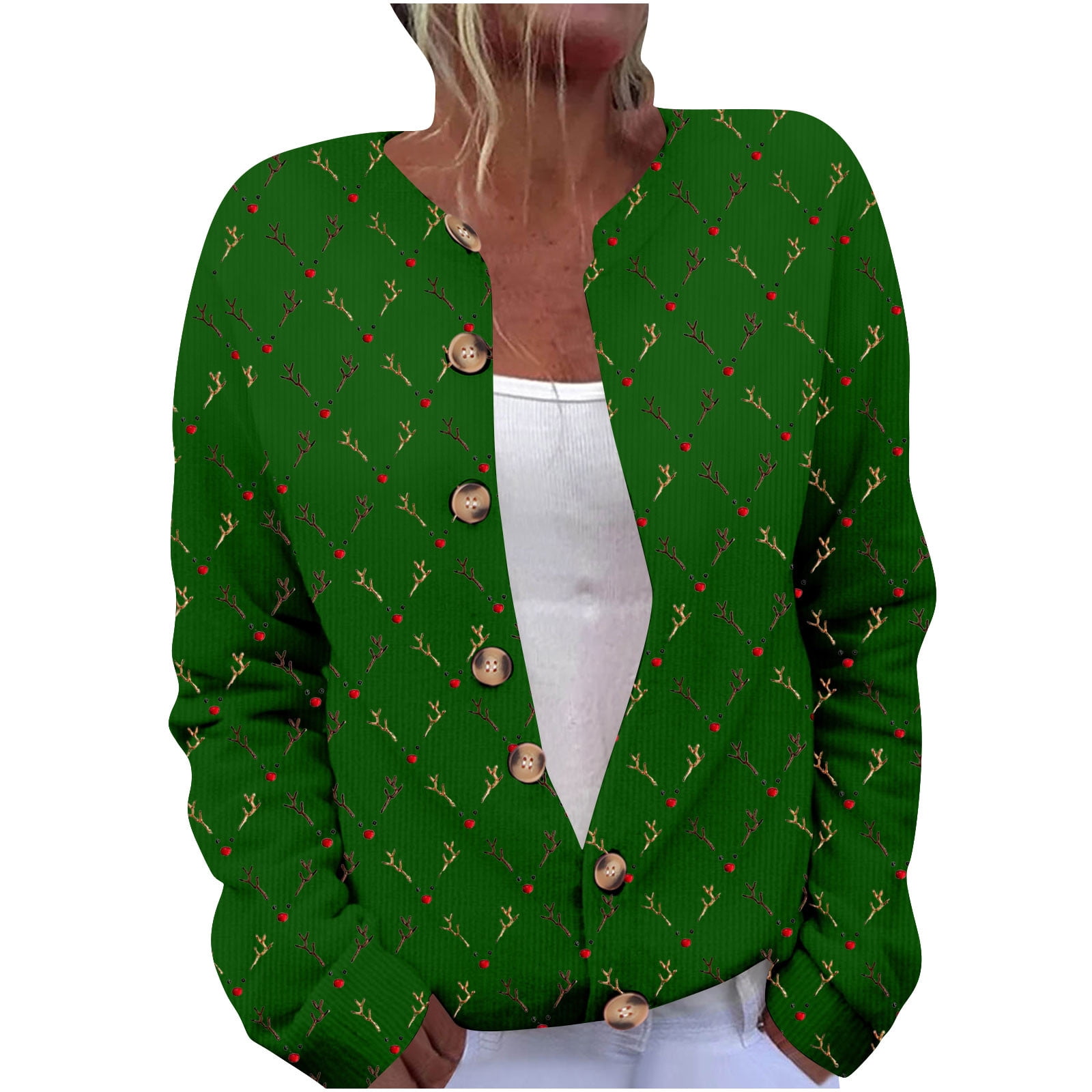 Stamzod Christmas Cardigan Sweaters for Women Plus Size Long Sleeve ...
