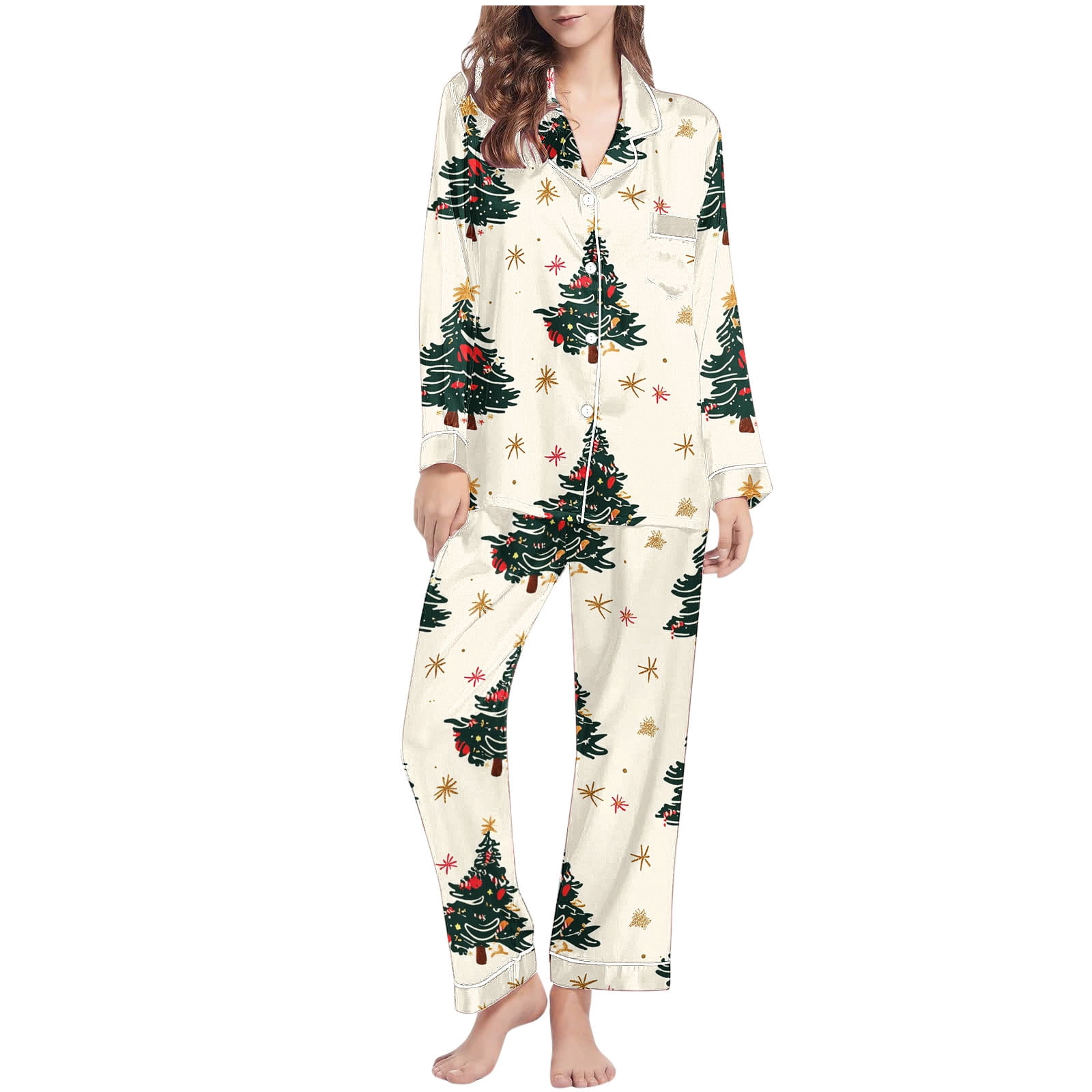 Stamzod Christmas Pijamas for Women Set Turndown Button Casual Shirt ...