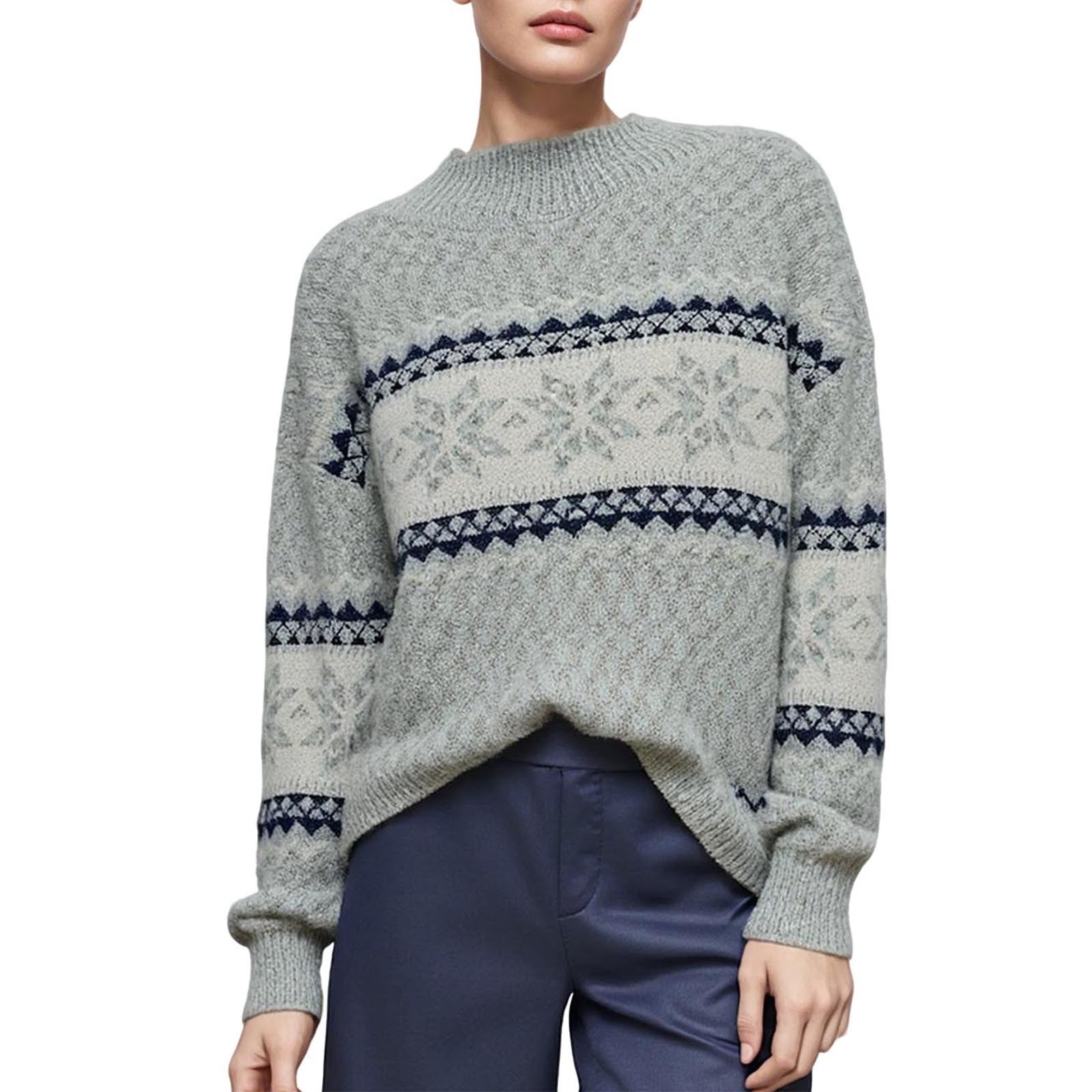 Stamzod Christmas Sweaters for Women Snowflake Long Sleeve Mock Neck ...