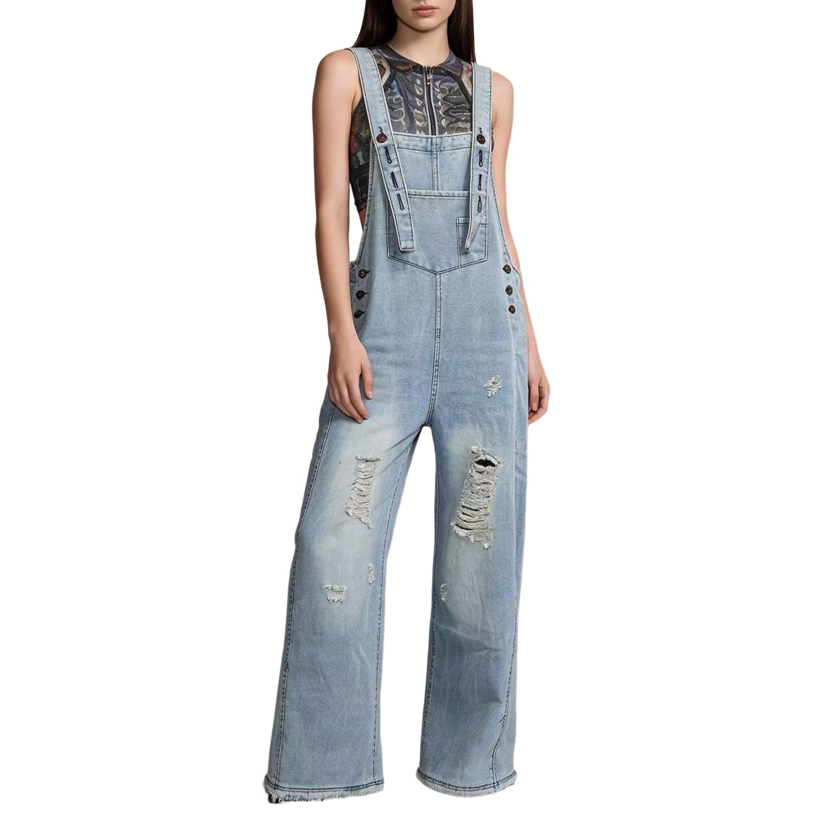 Stamzod Denim Jumpsuits for Women Casual Sleeveless Loose Baggy ...