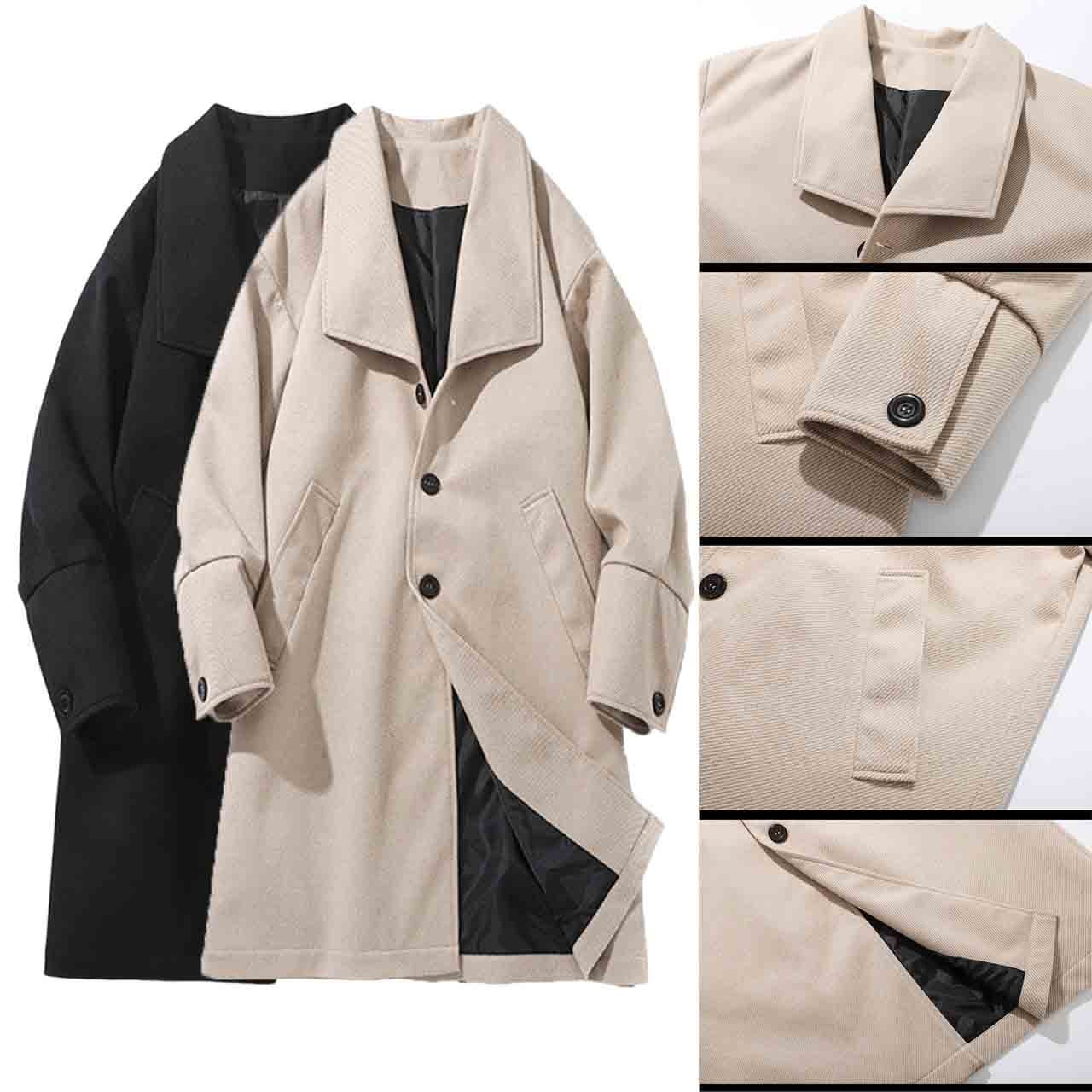Stamzod Early Fall Fashion Overcoat for Men Solid Color Turndown Single ...