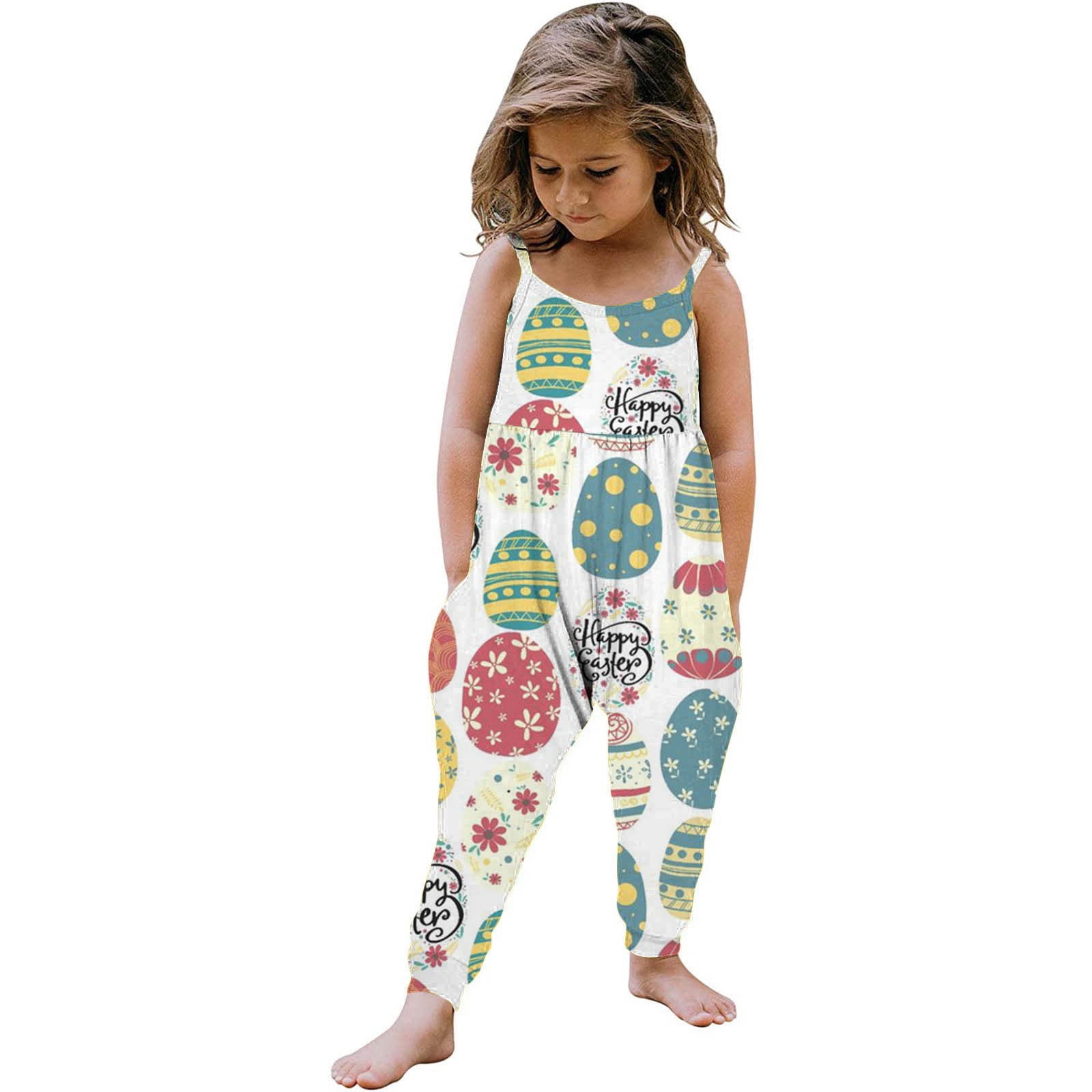 Summer Savings! Stamzod Easter Toddler Baby Girl Jumpsuit One Piece cartoons eggs print ...