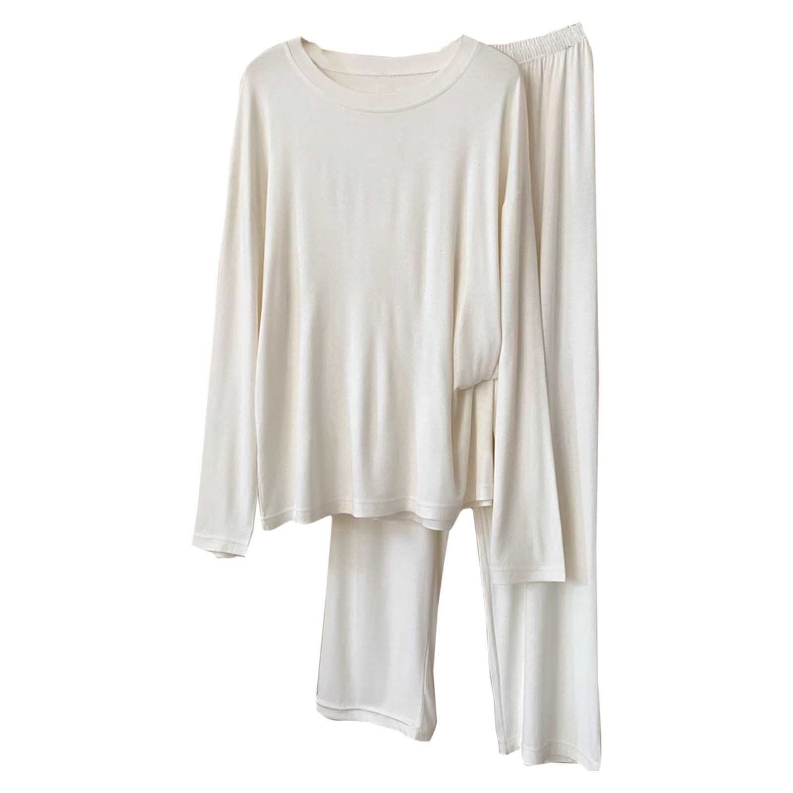Stamzod Fall Womens Pajama Sets 2 Piece Solid Color Crewneck Long ...