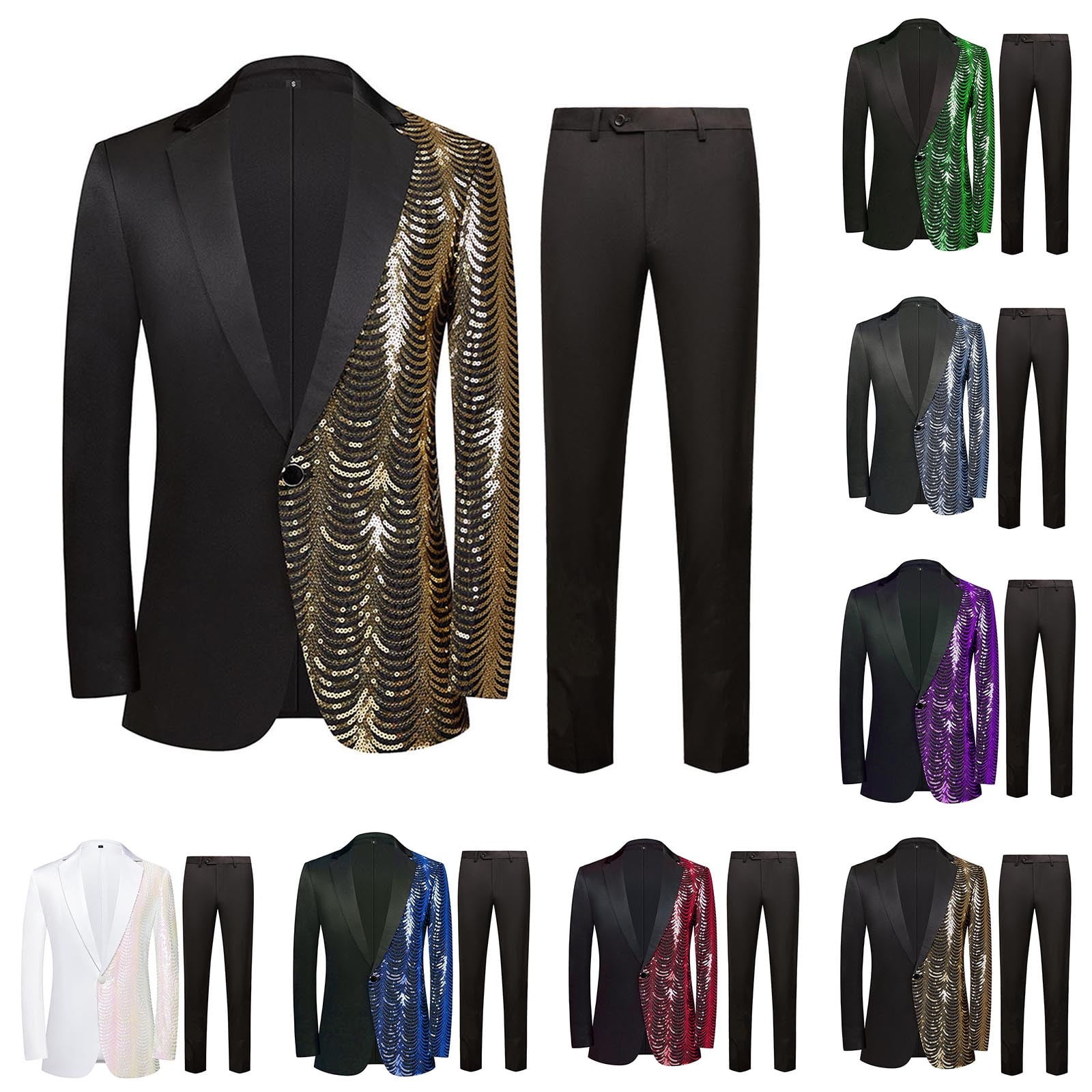 Stamzod Fashion Sequin Suits for Men Patchwork Turndown Long Sleeve ...