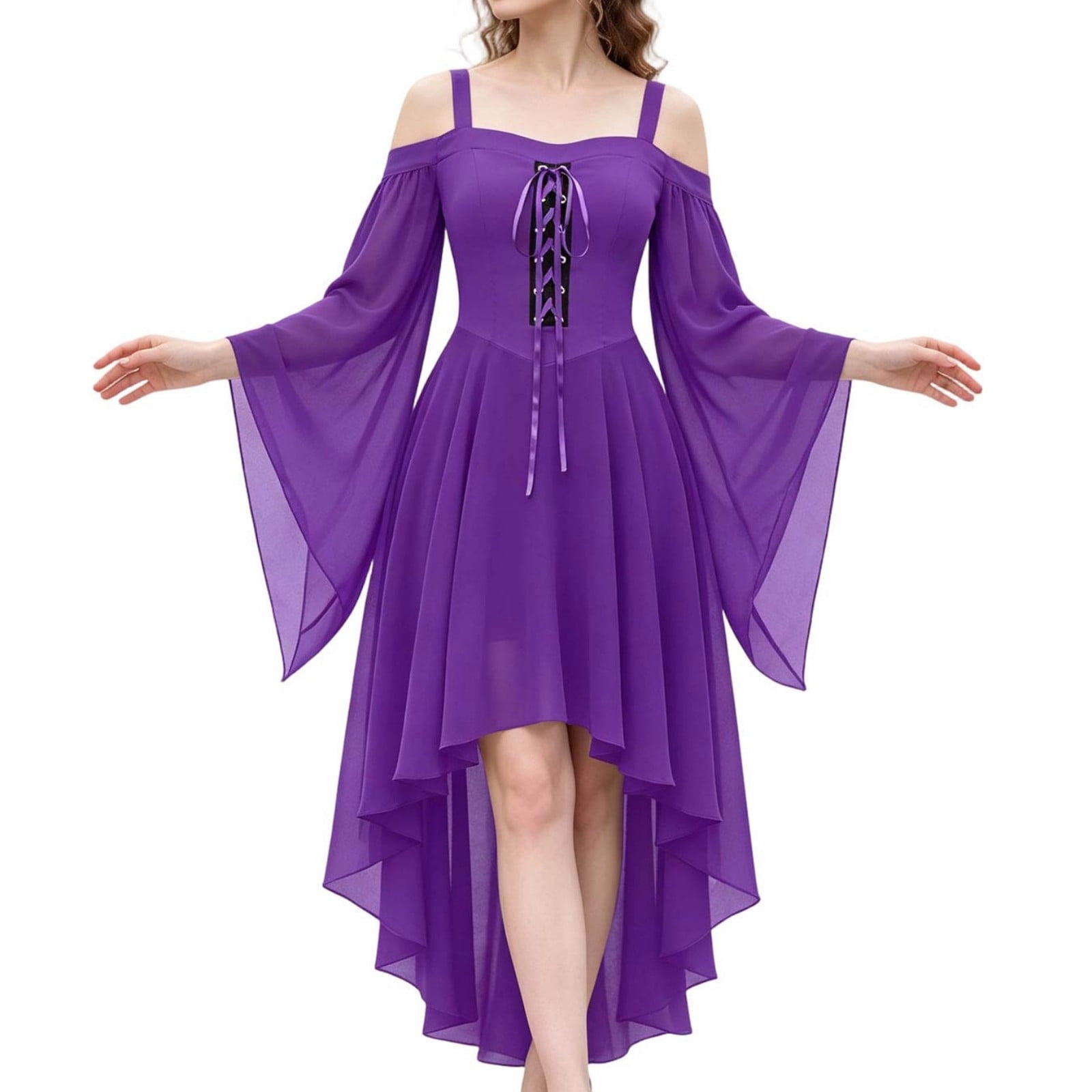 Stamzod Gothic Dresses for Women A Line Batwing Sleeve High Low Corset ...