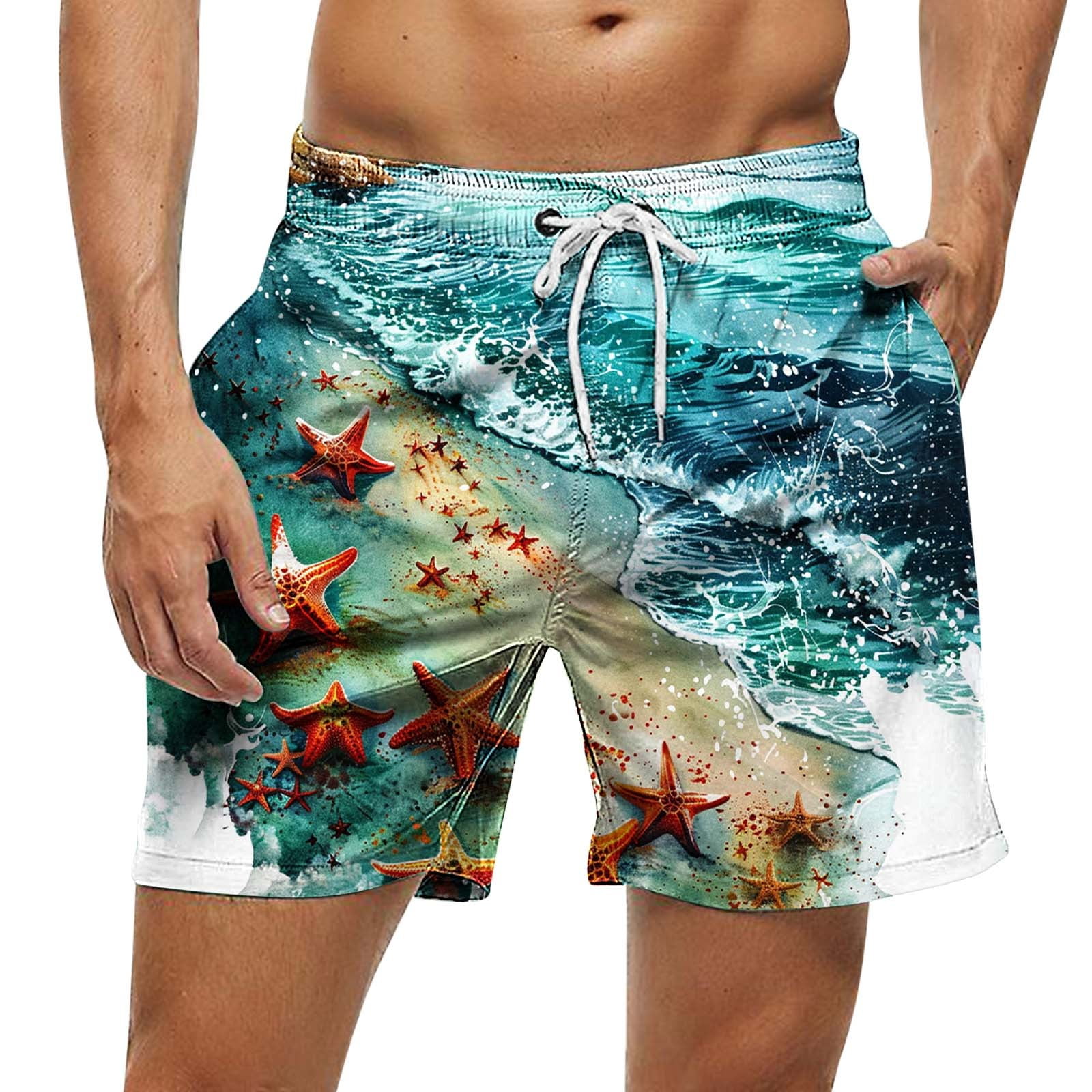 Stamzod Hawaiian Mens Bathing Suit Fashion Plam Printing Summer ...