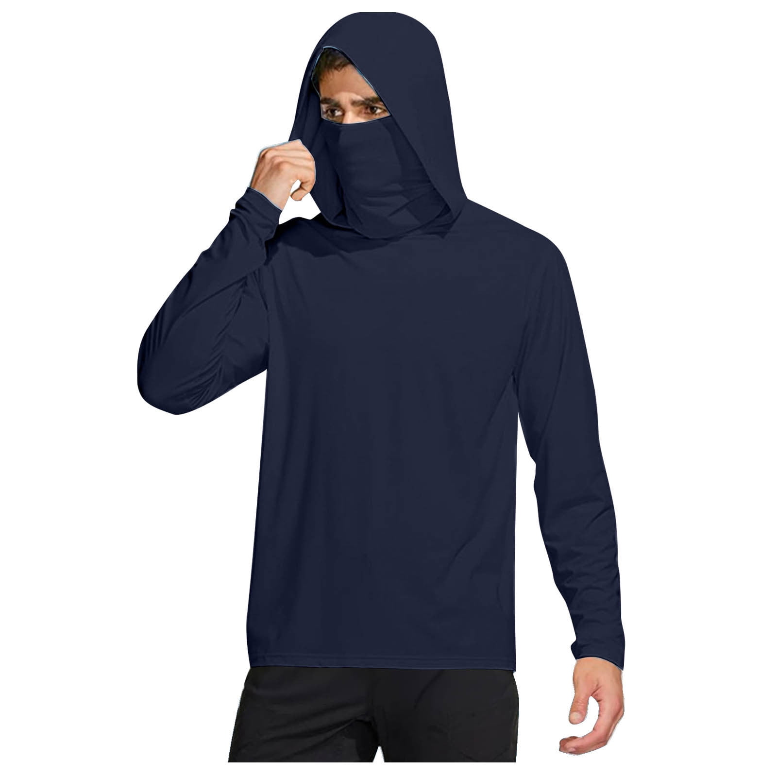 Stamzod Hooded Sun Shirts for Men Summer Solid Color Long Sleeve Sun ...