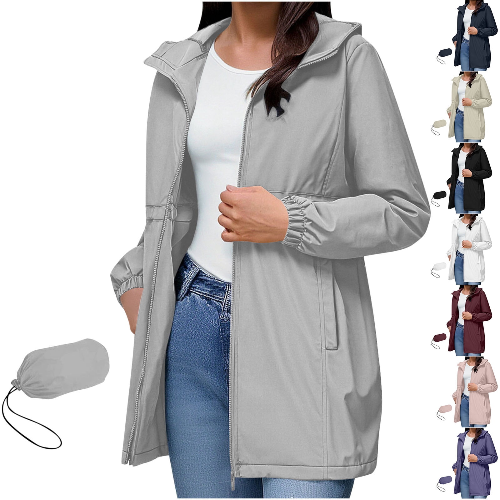 Stamzod Lightweight Rain Jacket Women Outdoor Hiking Packable ...