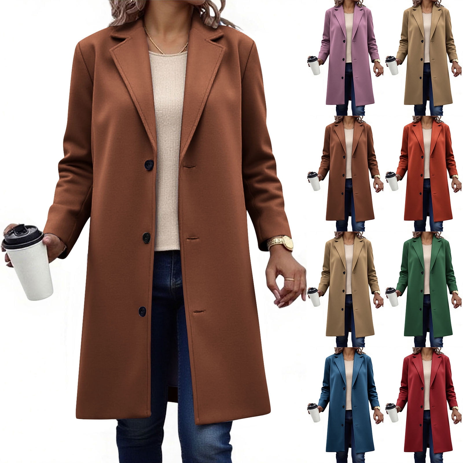 Stamzod Long Trench Coat for Women Solid Color Single Breasted Peacoat ...