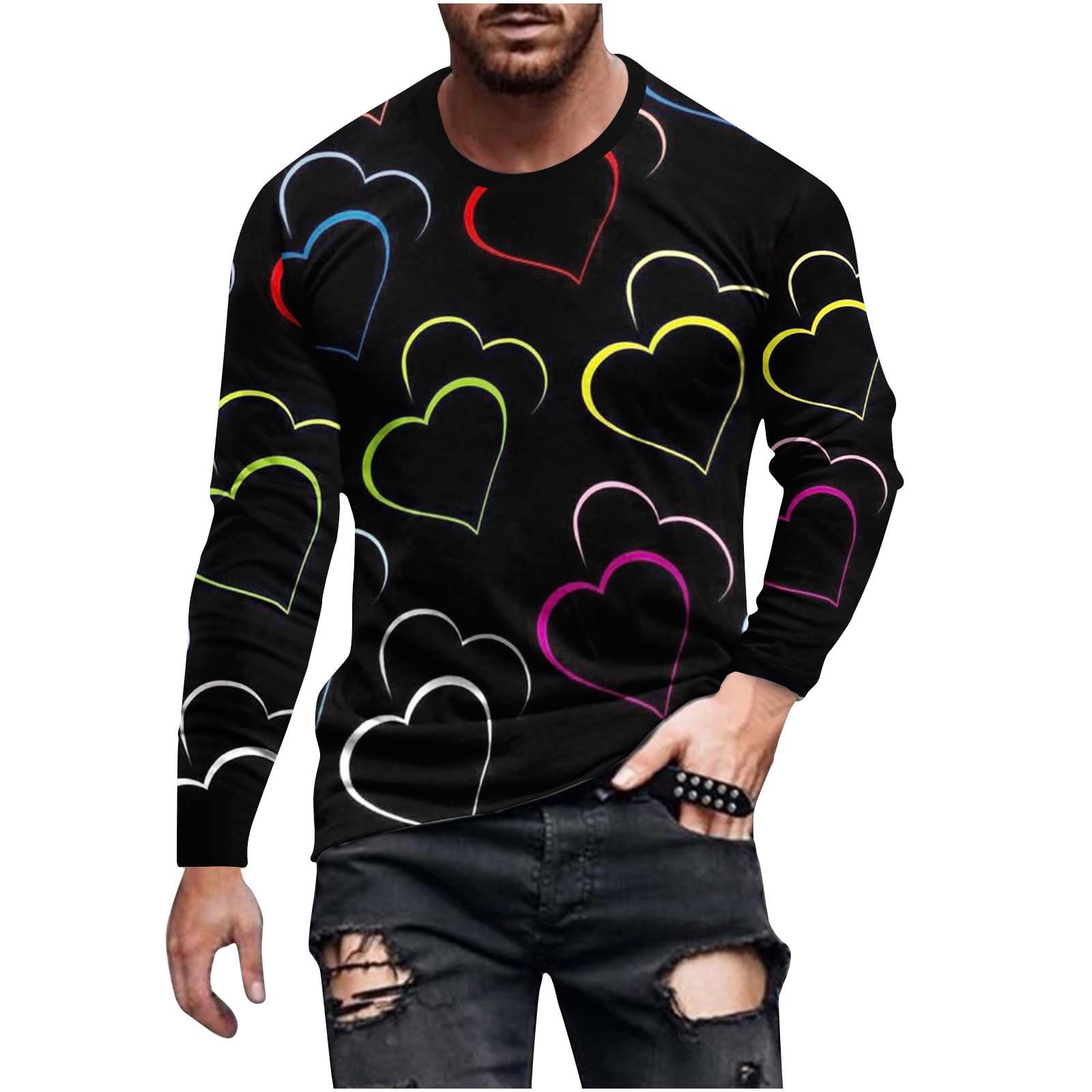 Stamzod Men Clothes Clearance Men's T Shirts Long Sleeve Color Heart ...