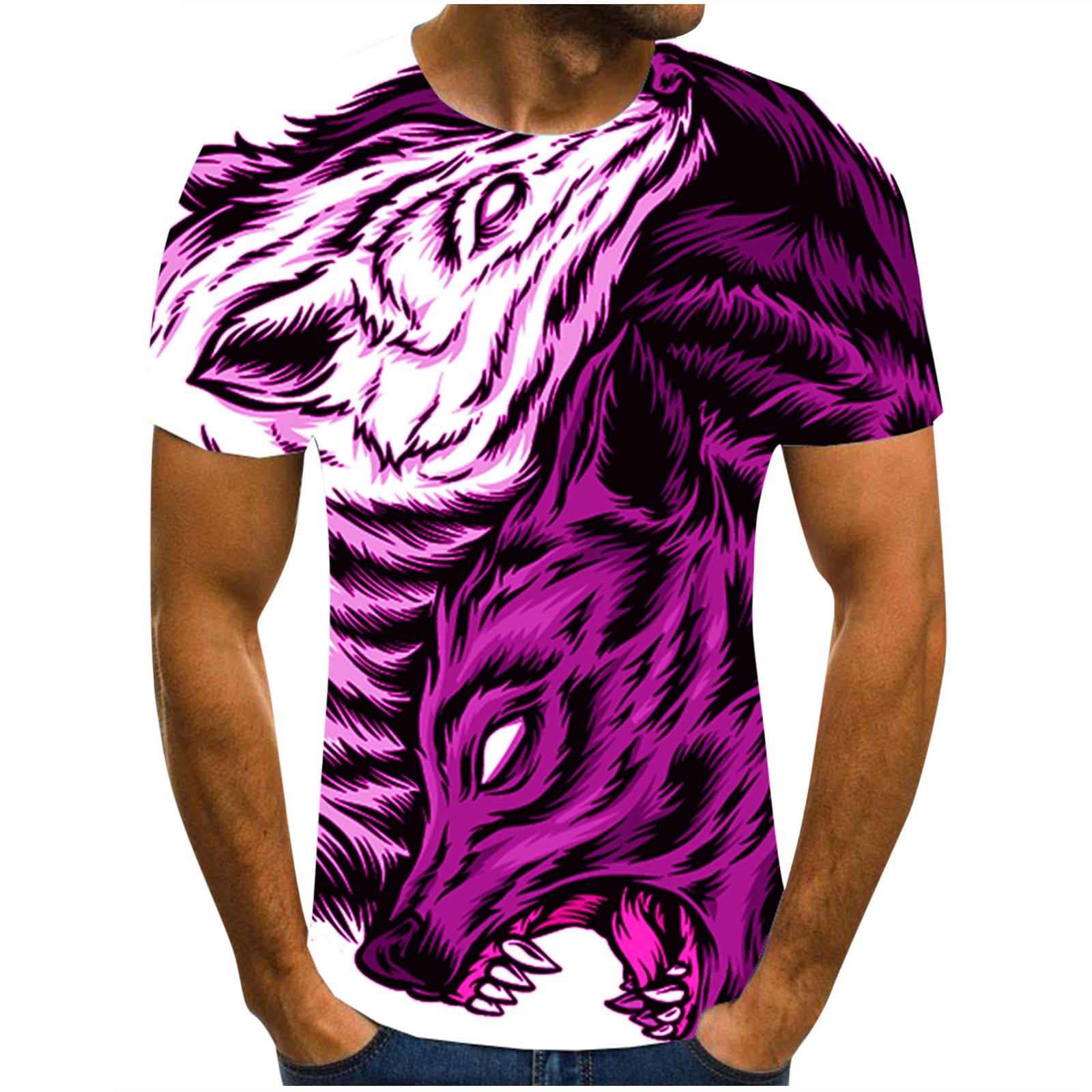 Summer Savings Clearance! Stamzod Men Clothes Men's Wolf Digital Print ...