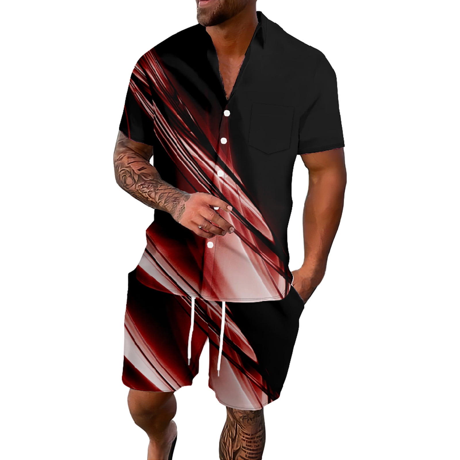 Stamzod Men Track Suits 2 Piece Set Clearance Button Down Short Sleeve