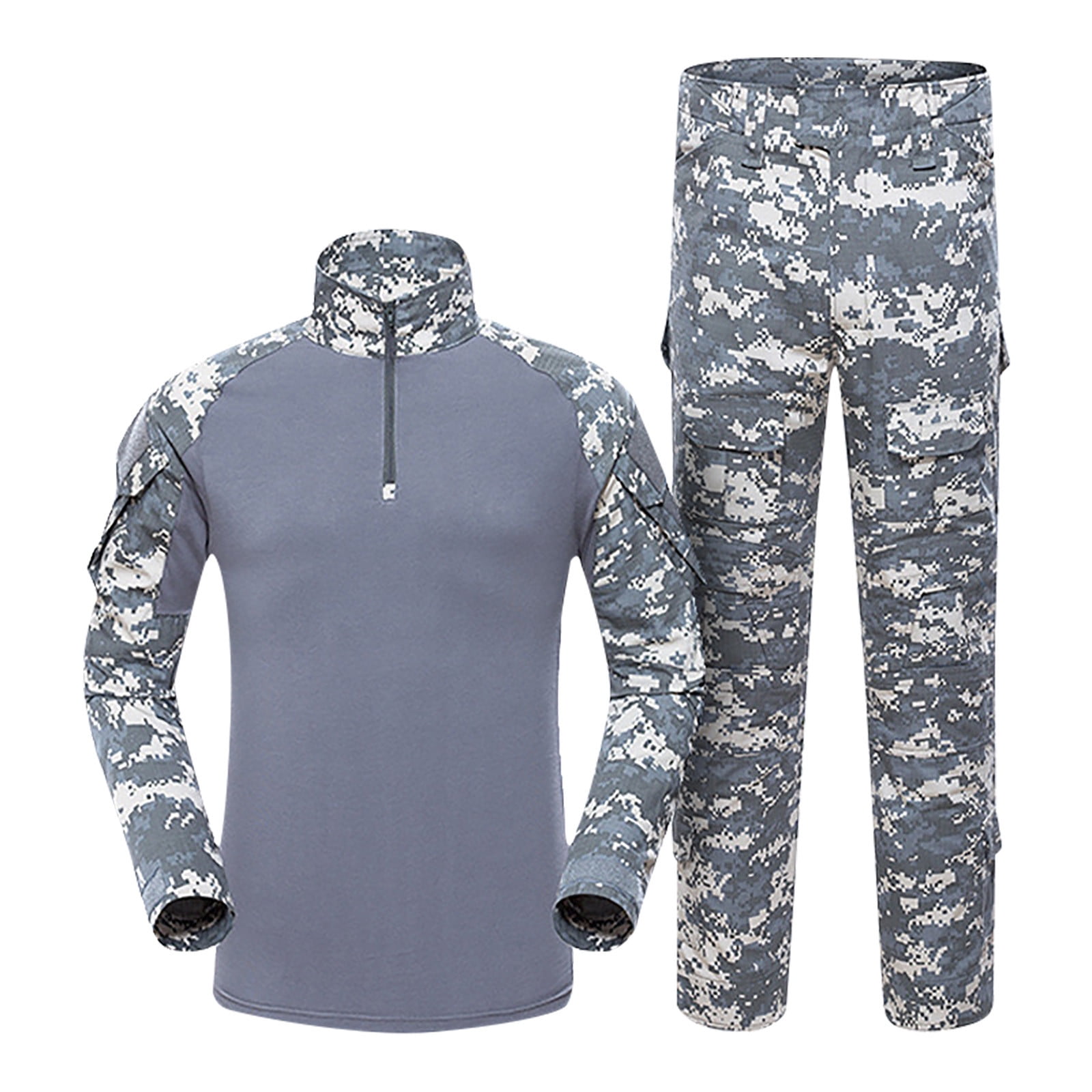 Stamzod Men's Camo Combat Uniform Set Long Sleeve 1/4 Zipper Shirt and ...