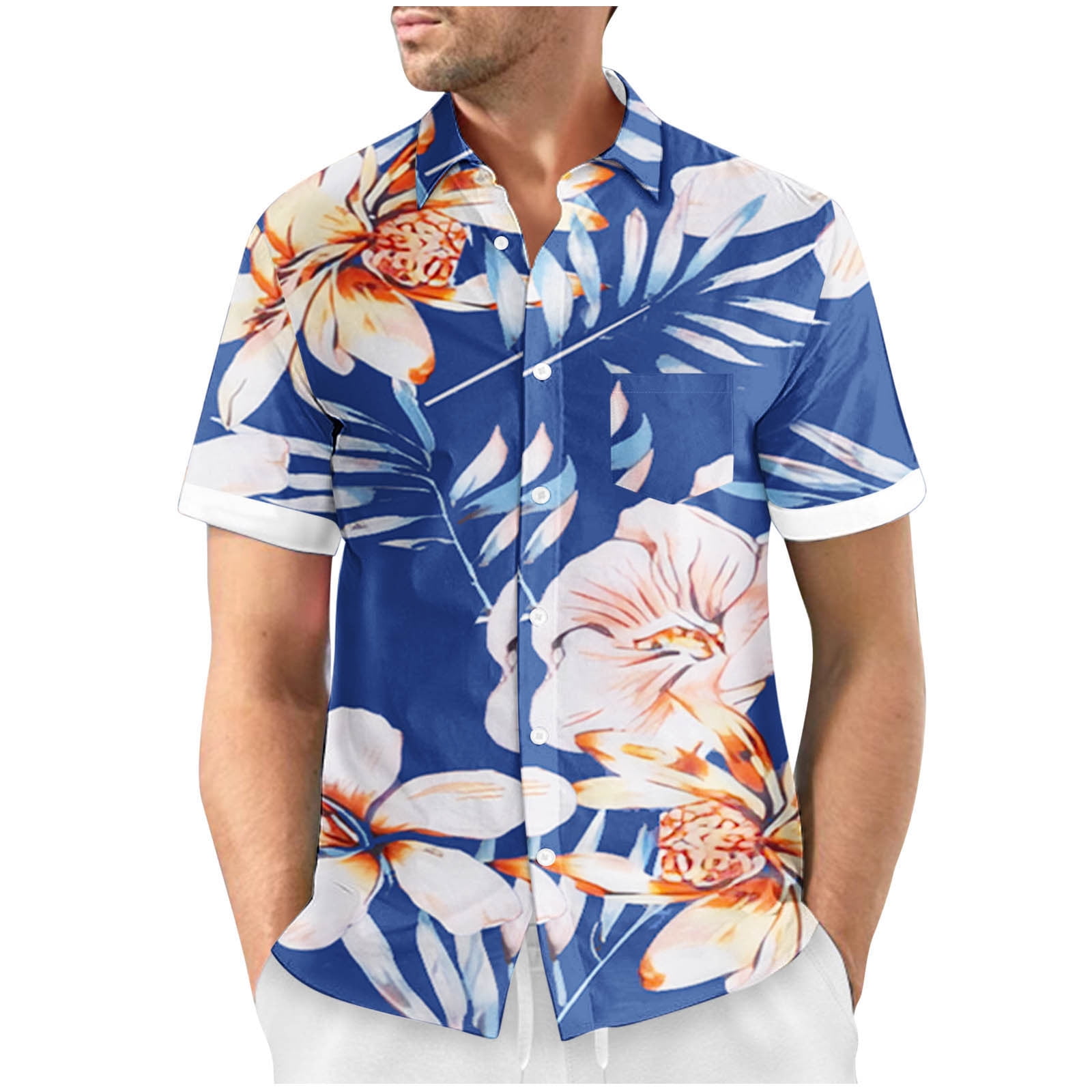 Stamzod Men's Hawaiian Shirt Short Sleeve Casual Summer Beach Shirt ...