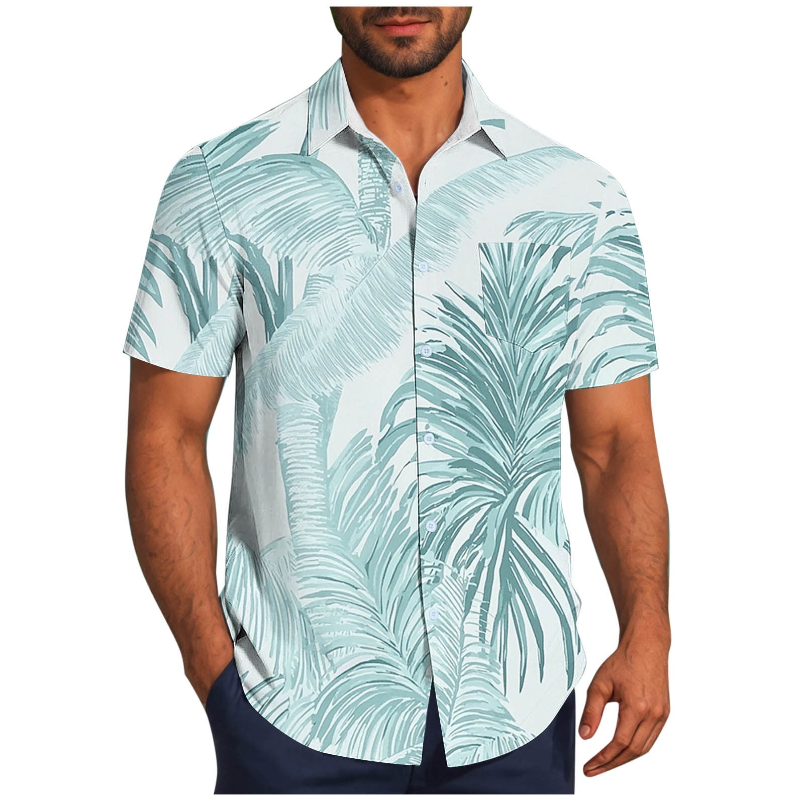 Stamzod Men's Hawaiian Shirt Summer Short Sleeve Tropical Vacation Button Down Beach Floral Palm ...