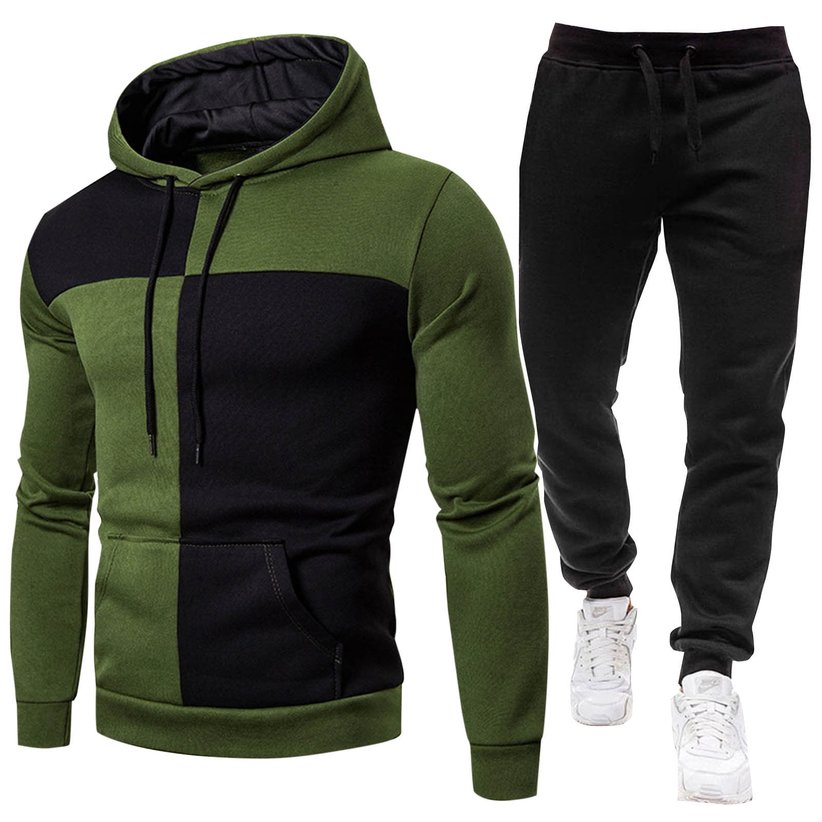 Stamzod Men's Hooded Sweatsuit Set with Fleece Lined Long Sleeve Causal ...