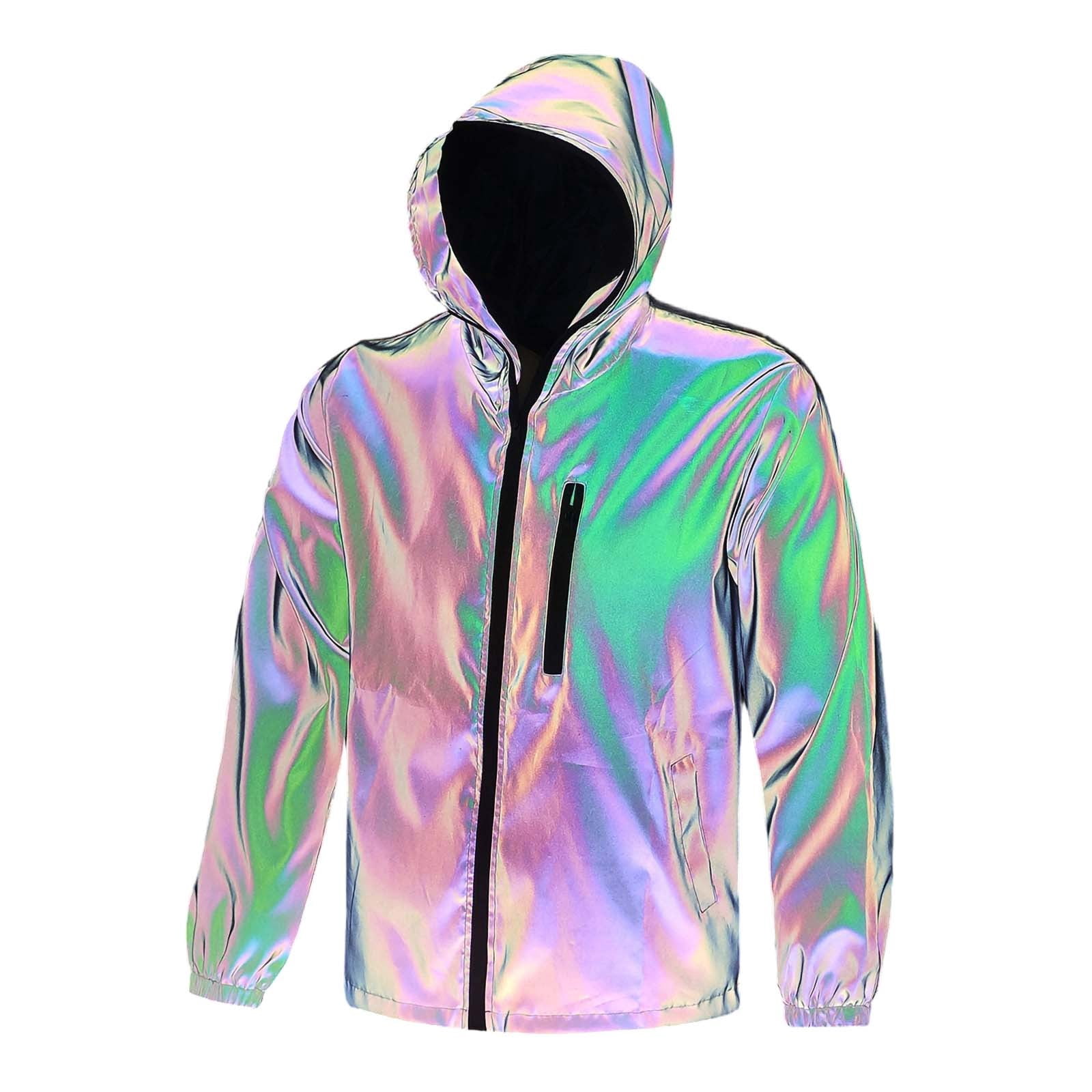 Stamzod Men's Reflective Windbreaker Jackets Fashion Colorful Hooded ...