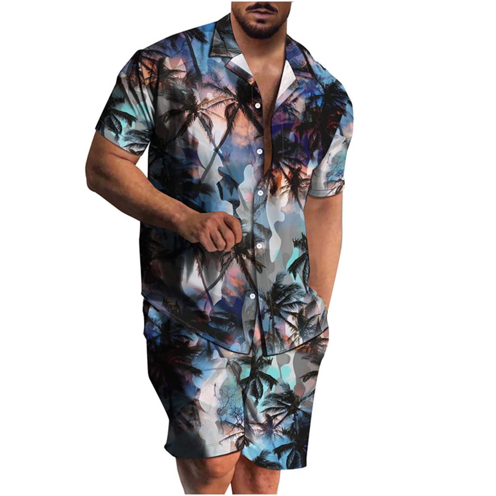 Stamzod Men's Suits Clearance Men's Hawaiian Matching Set Fashion Print ...