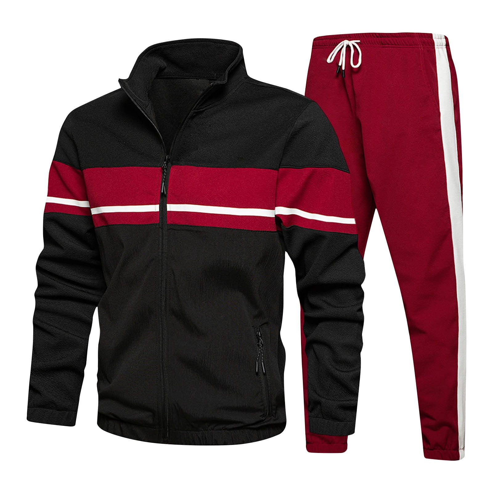 Stamzod Men's Sweat Suit 2 Piece Outfit Casual Contrast Long Sleeve ...