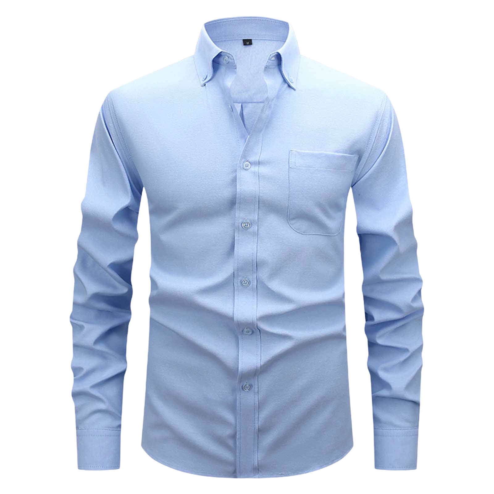 Stamzod Mens Dress Shirts Solid Color Breathable Long Sleeve Top with ...