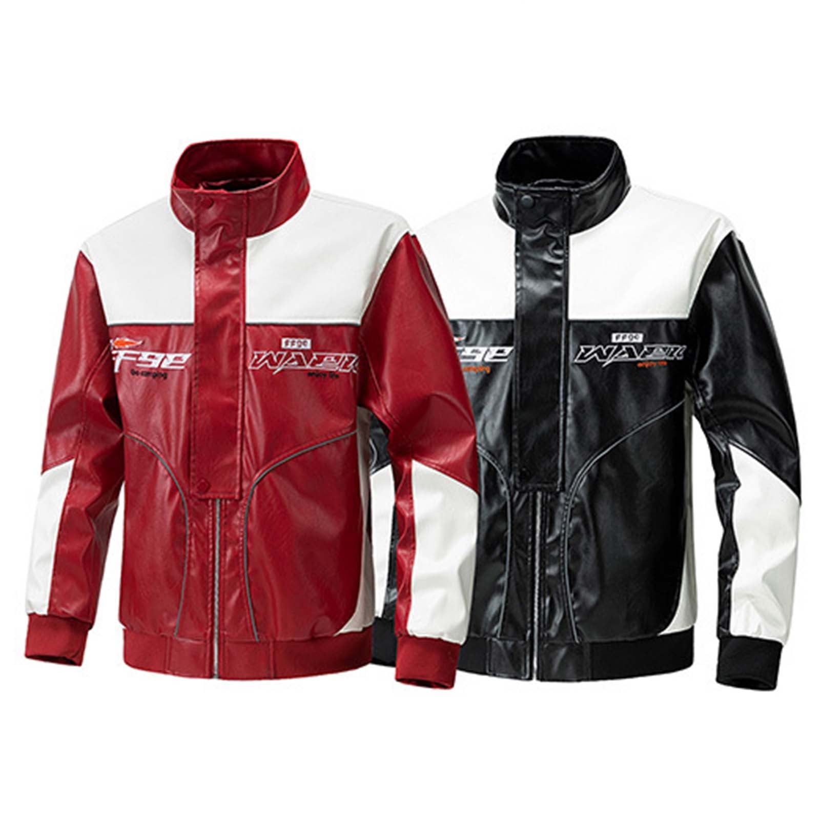 Stamzod Mens Fashion Embroidered Motorcycle Jacket Stand-Up Long Sleeve ...