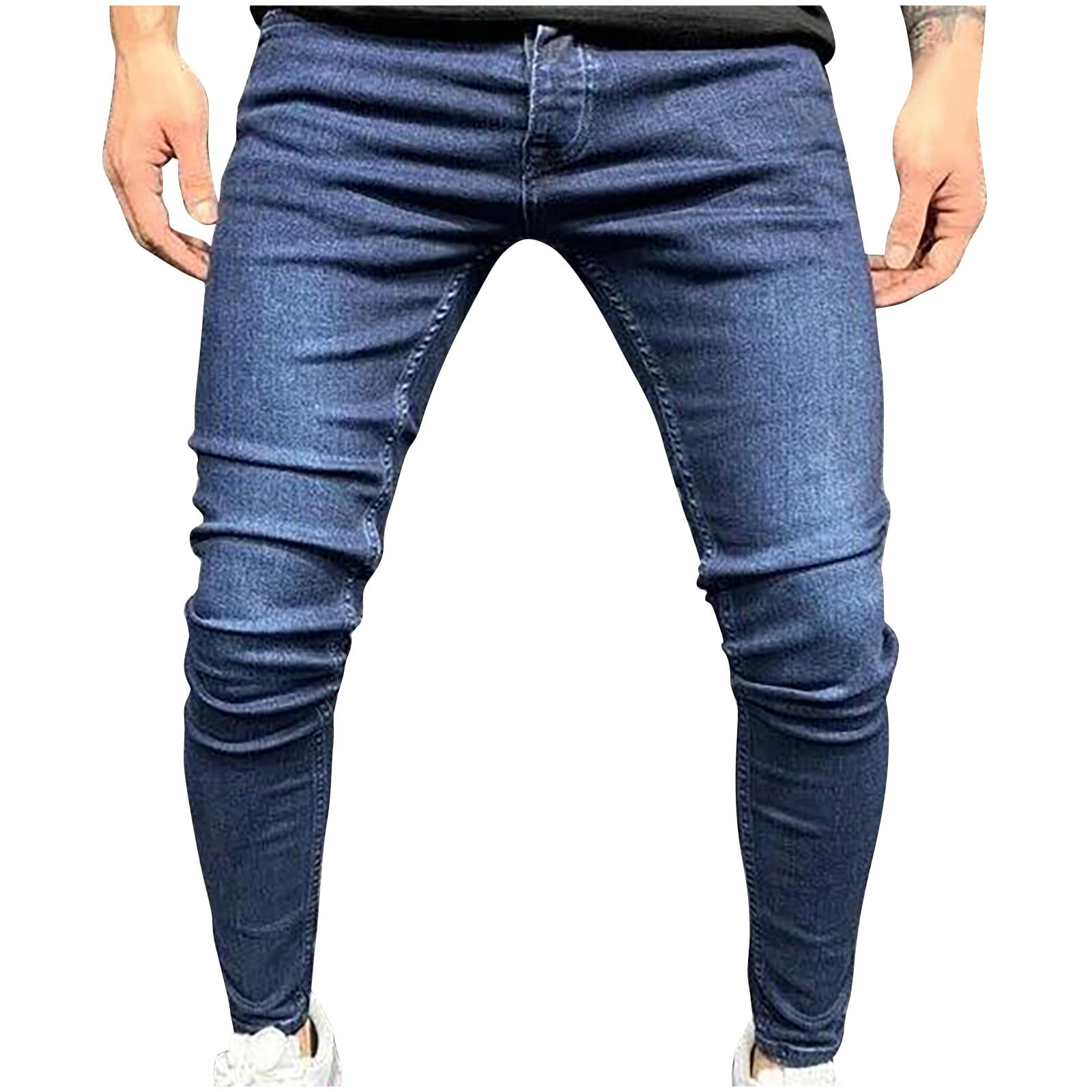 Stamzod Mens Jeans Casual Slim Fit Straight Leg Denim Pants Elastic ...
