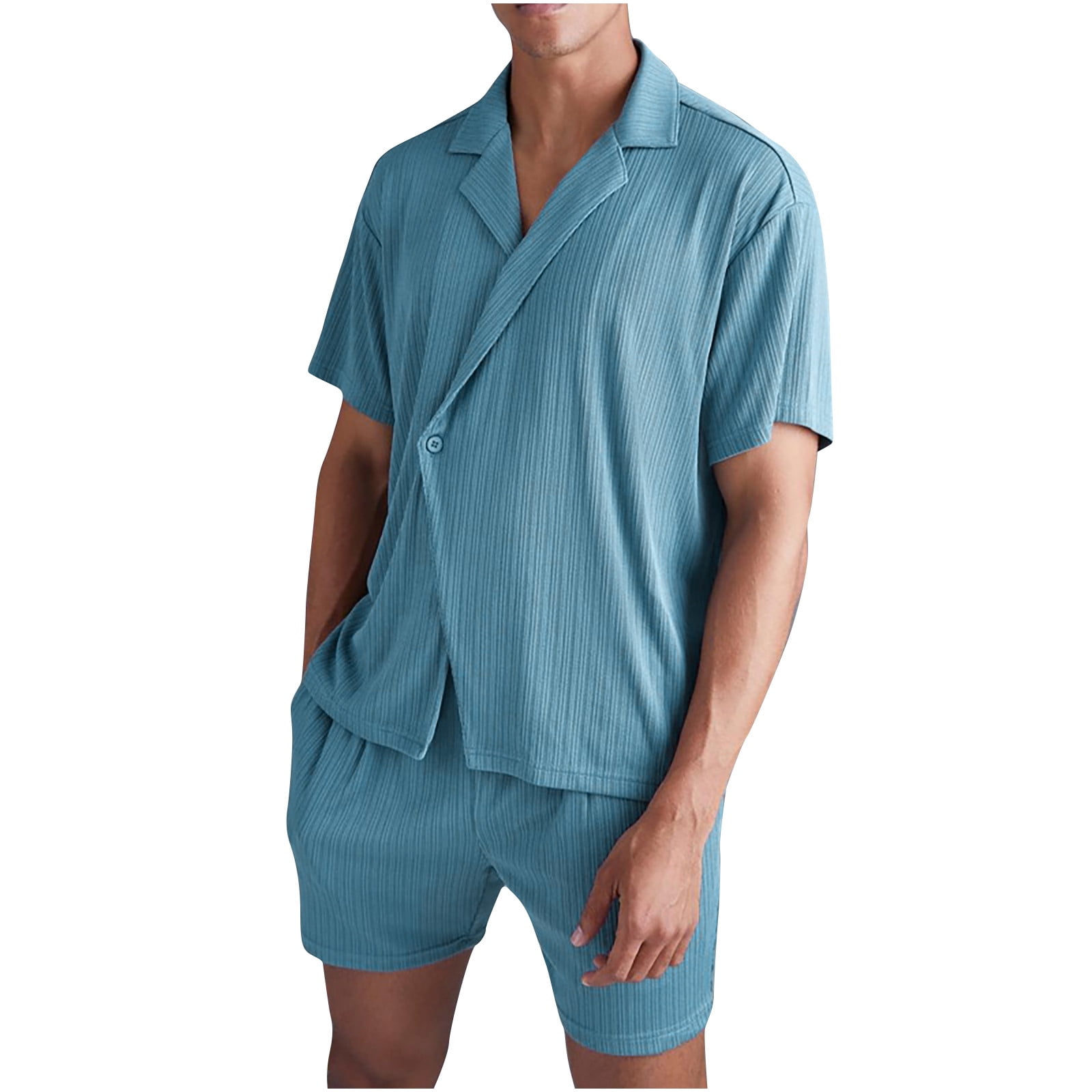 Stamzod Mens Pajama Set Soft Short Sleeve V-Neck Button Down Summer ...