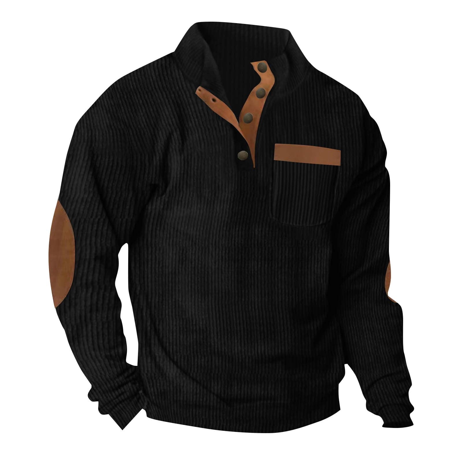 Stamzod Mens Pullover Sweatshirts Fashion Patchwork Stand Collar Button ...