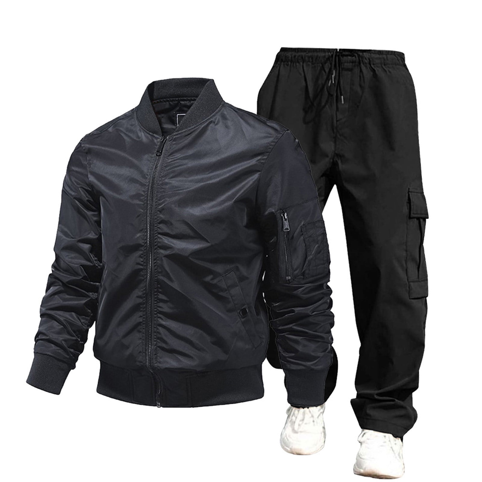 Stamzod Mens Track Suits 2 Piece Set Plus Size Full-Zipper Long Sleeve ...