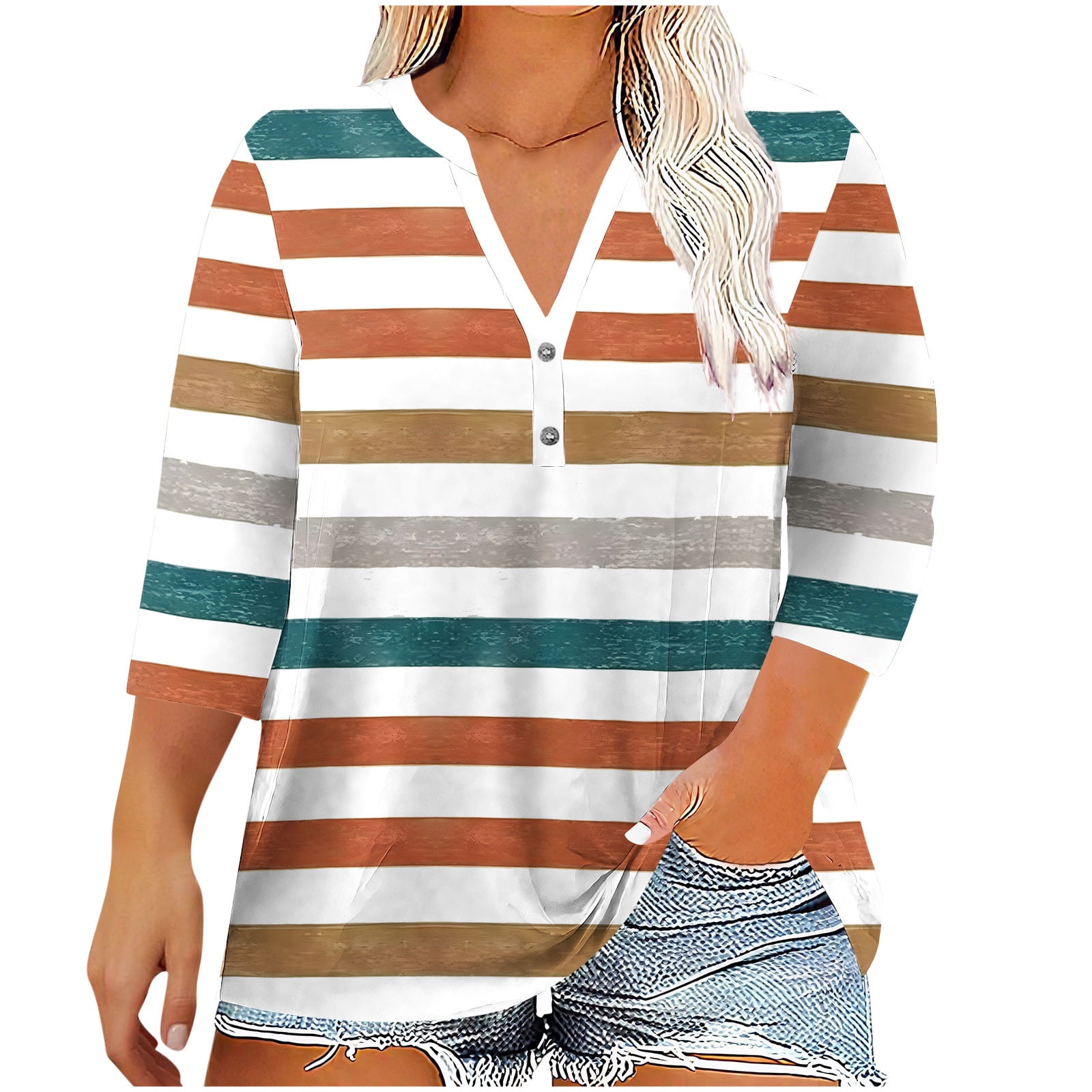 Stamzod Plus Size Spring Clothes for Women Fashion Strip Printing ...