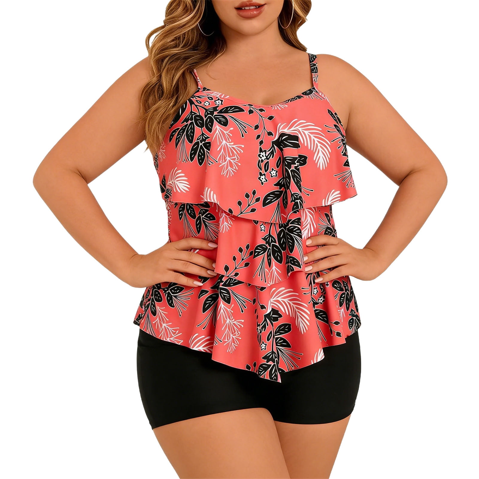 Stamzod Plus Size Swimsuit for Women Tankini Bathing Suit Tummy Control ...