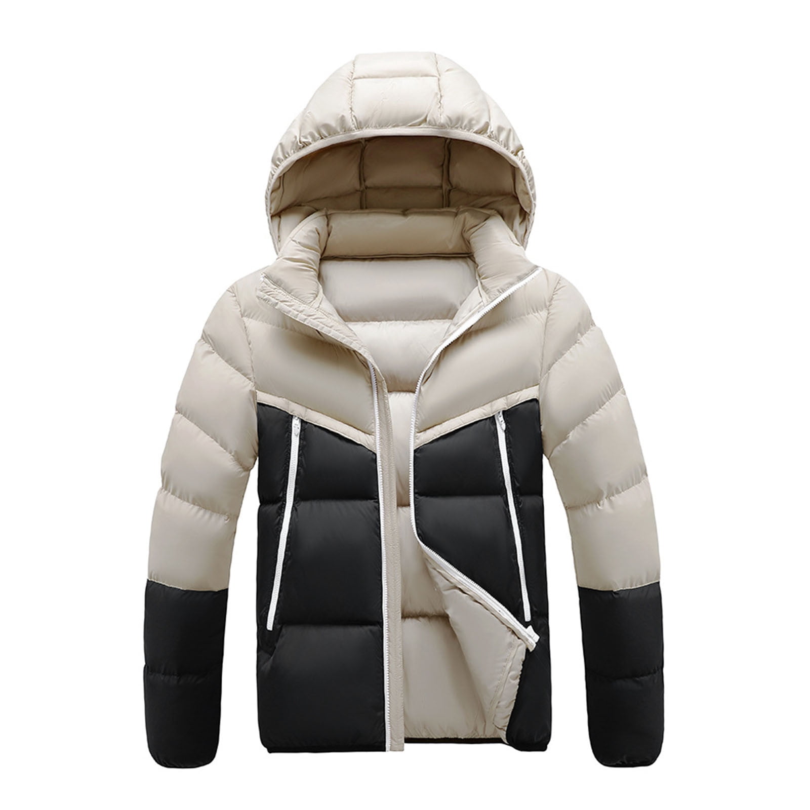 Stamzod Puffer Jackets for Men Fashion Patchwork Printed Long Sleeve ...