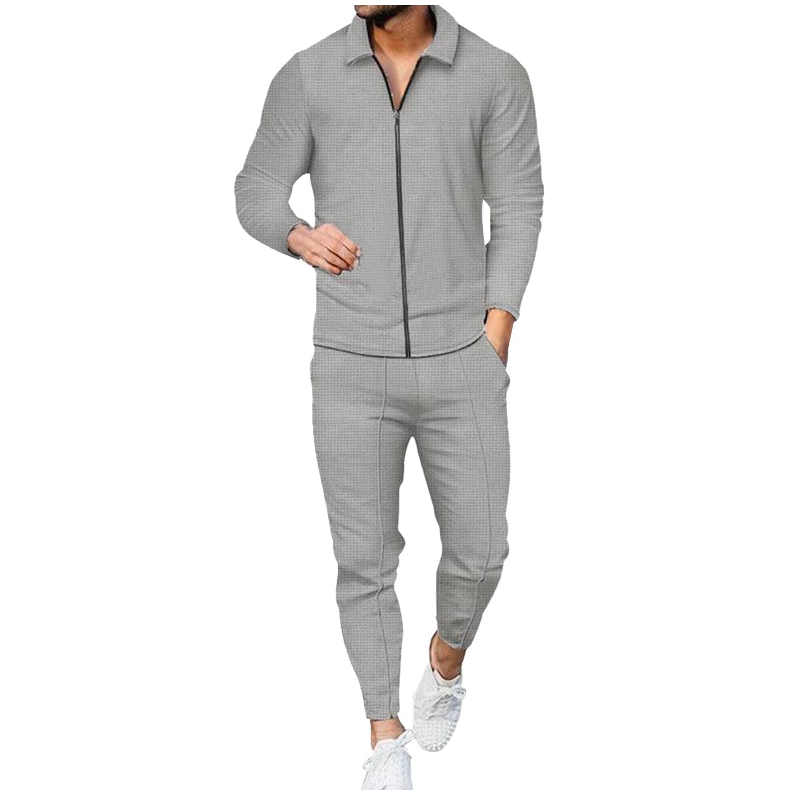 Stamzod Spring Fall Sweatsuits for Men Long Sleeve 2 Piece Full Zip ...