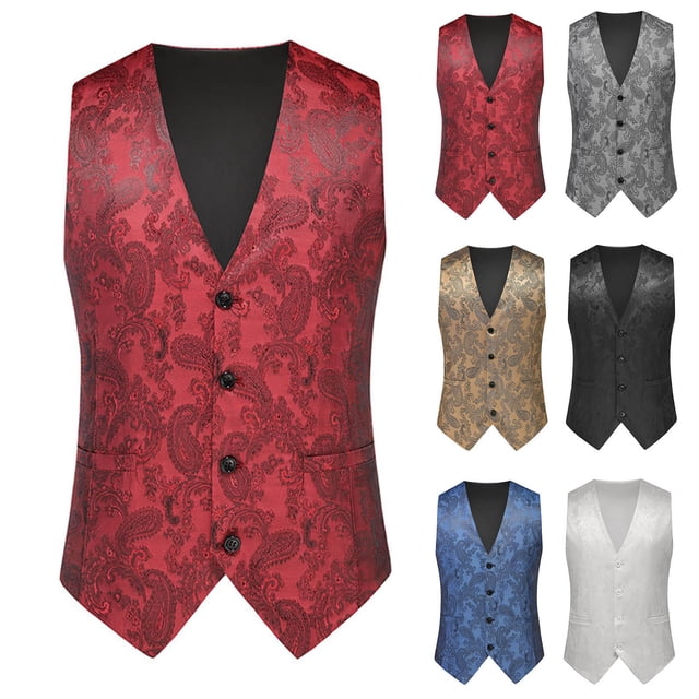 Stamzod Suit Vest for Men Solid Color Sleeveless Button Up Work ...